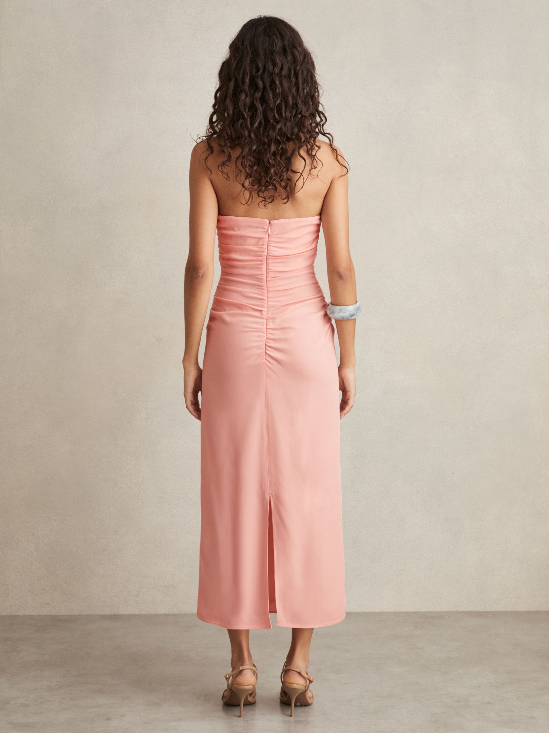 Reiss Ruched Strapless Bodycon Dress in Pink - REISS