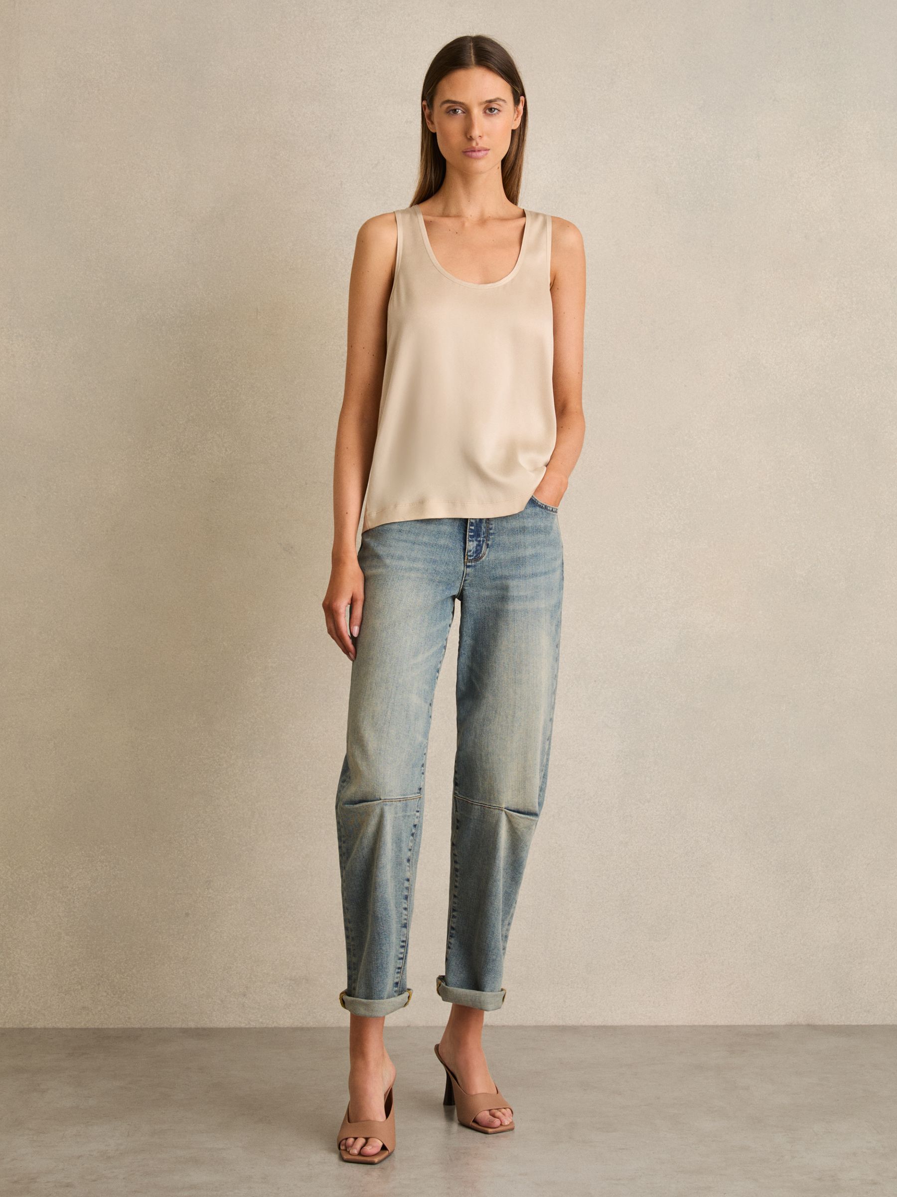 Reiss Silk-Front Cami Top in Neutral - REISS