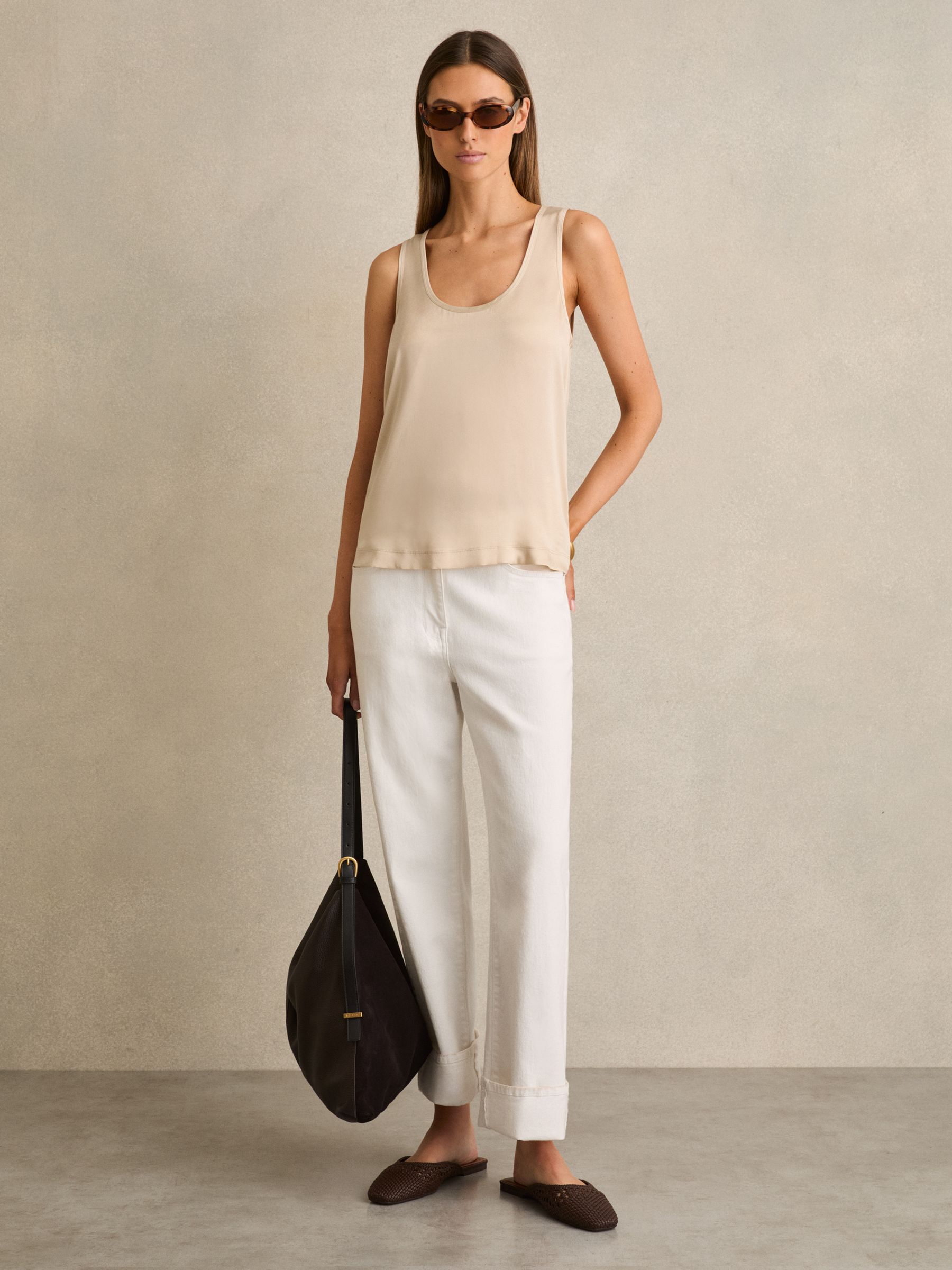 Reiss Silk-Front Cami Top in Neutral - REISS