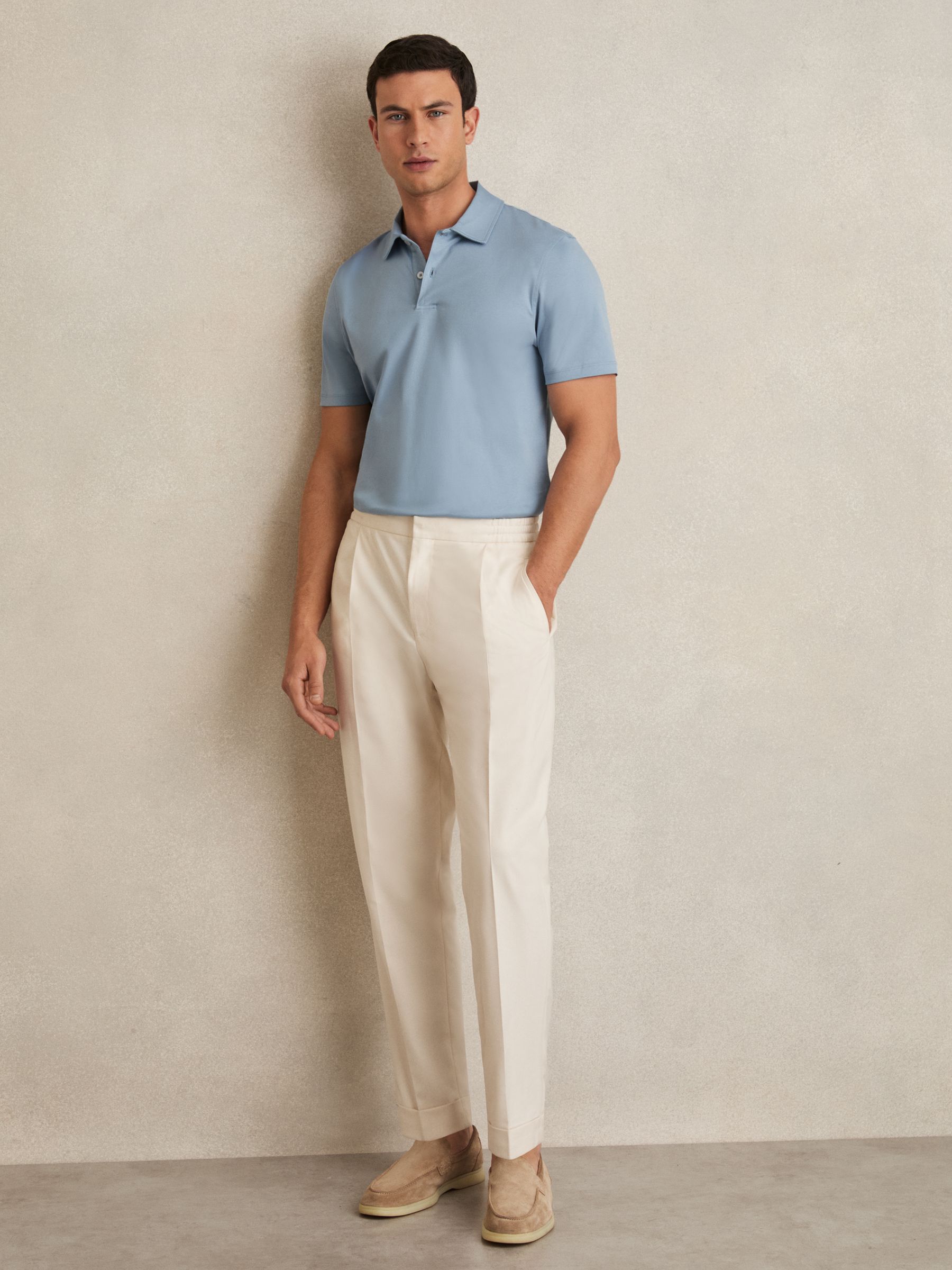 Reiss Cotton Short-Sleeve Polo Shirt in Soft Blue - REISS