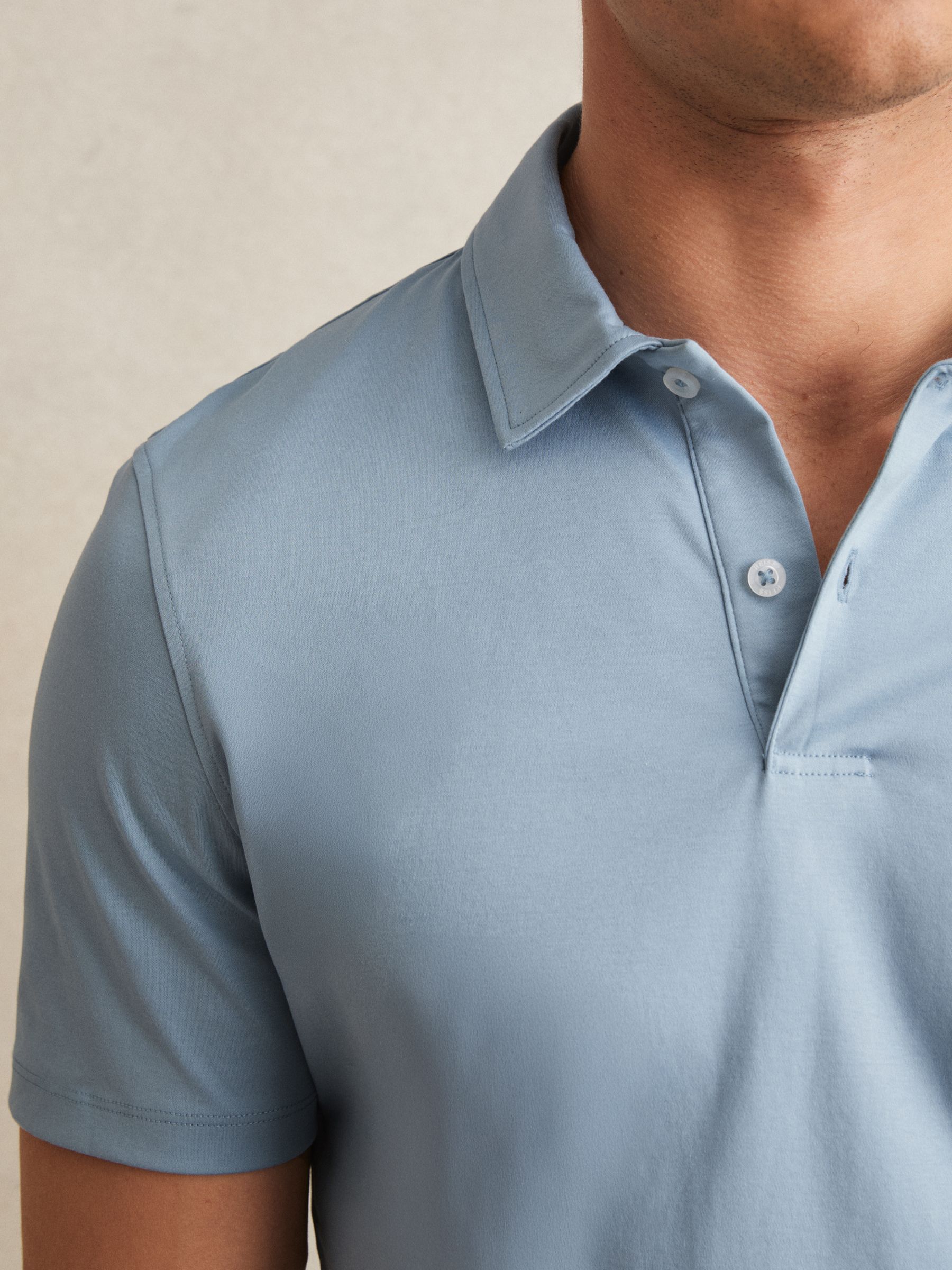 Reiss Cotton Short-Sleeve Polo Shirt in Soft Blue - REISS