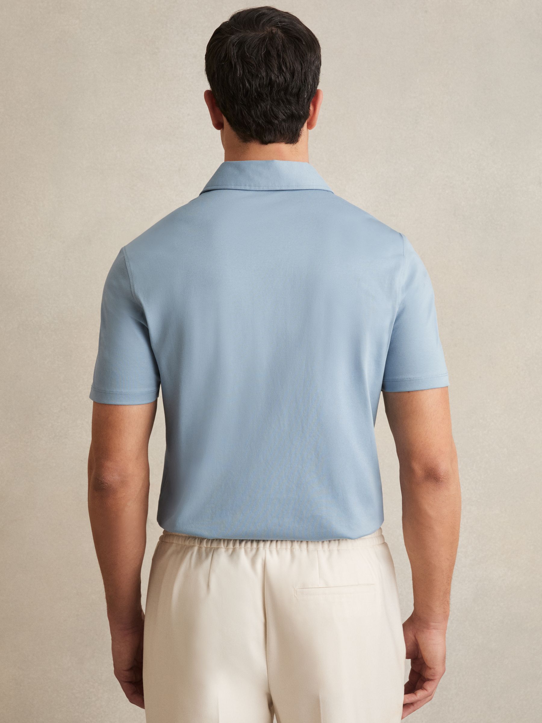 Reiss Cotton Short-Sleeve Polo Shirt in Soft Blue - REISS