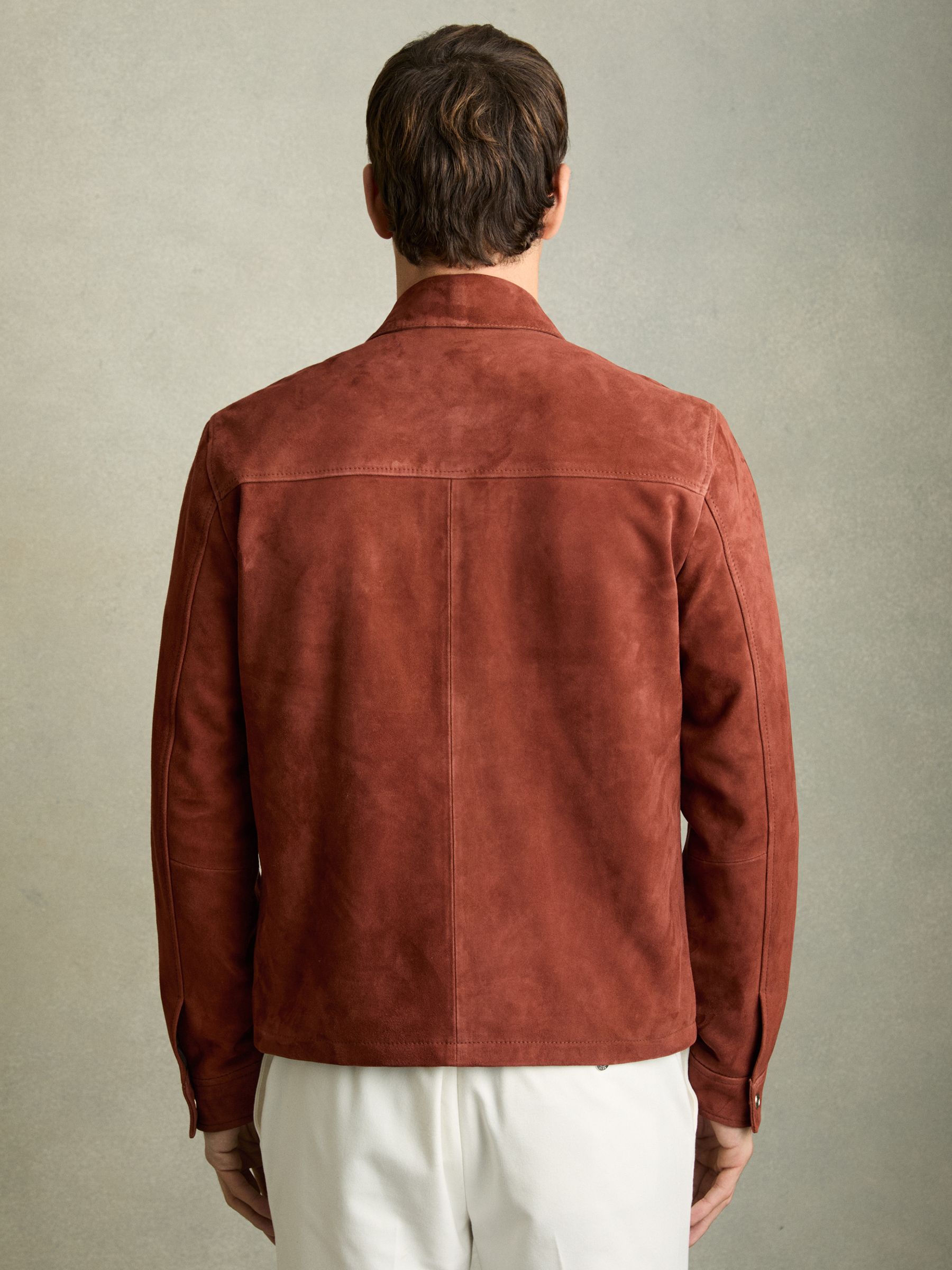 Reiss Suede Zip-Through Jacket in Burnt Red | REISS