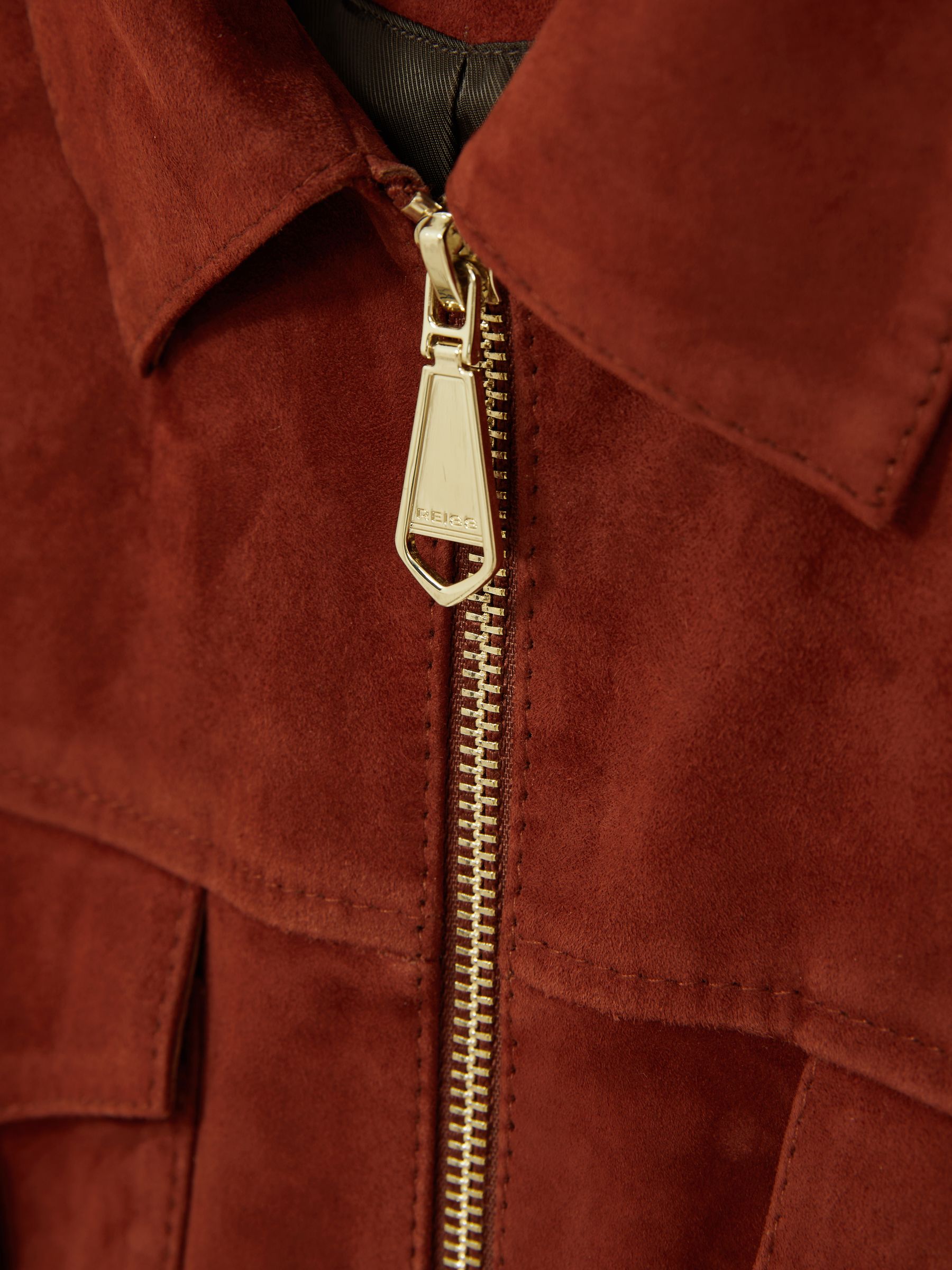 Reiss Suede Zip-Through Jacket in Burnt Red | REISS