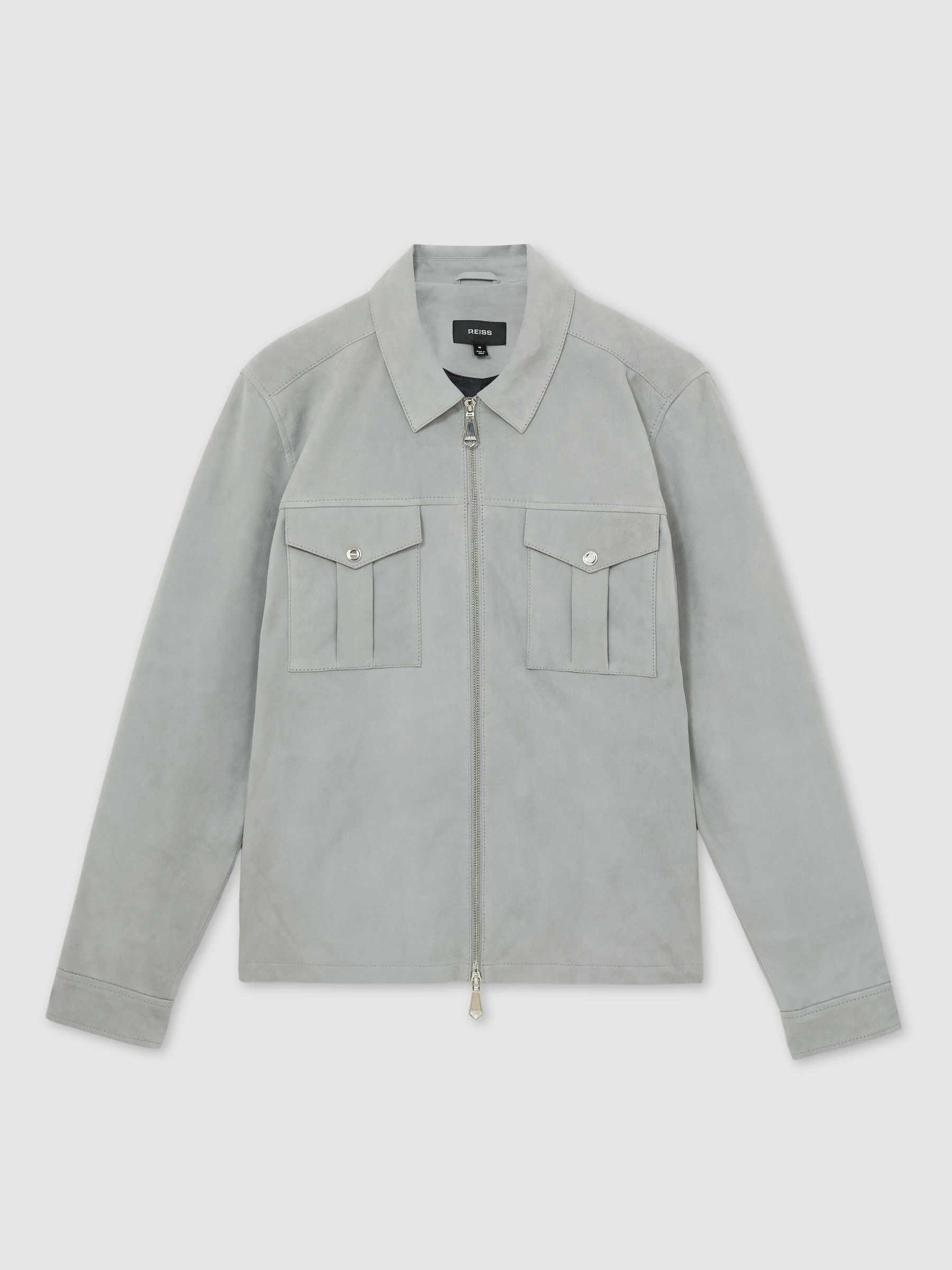 Reiss Suede Zip-Through Jacket in Soft Blue - REISS