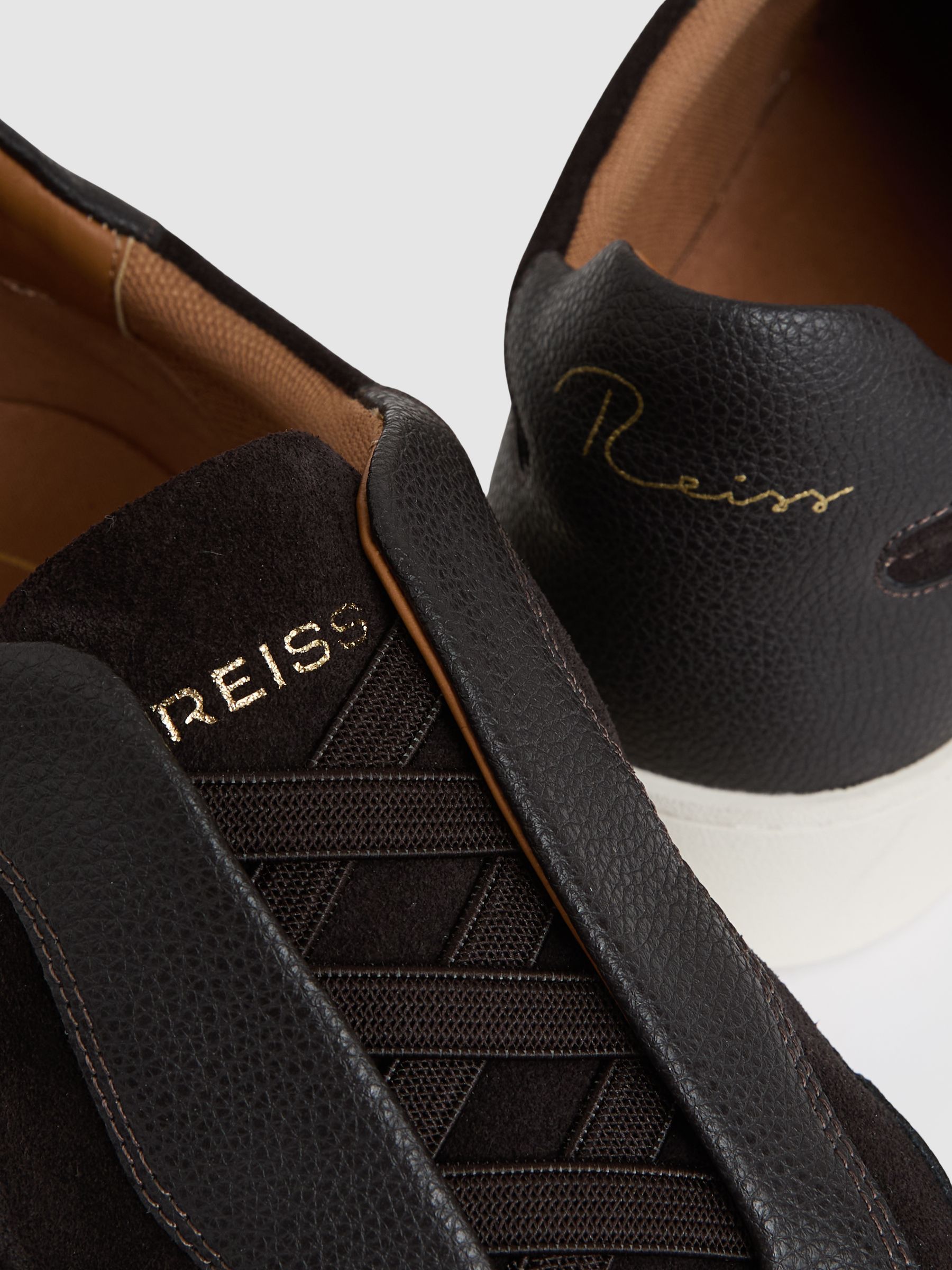 Reiss Leather Elasticated-Lace Trainers in Espresso Brown - REISS