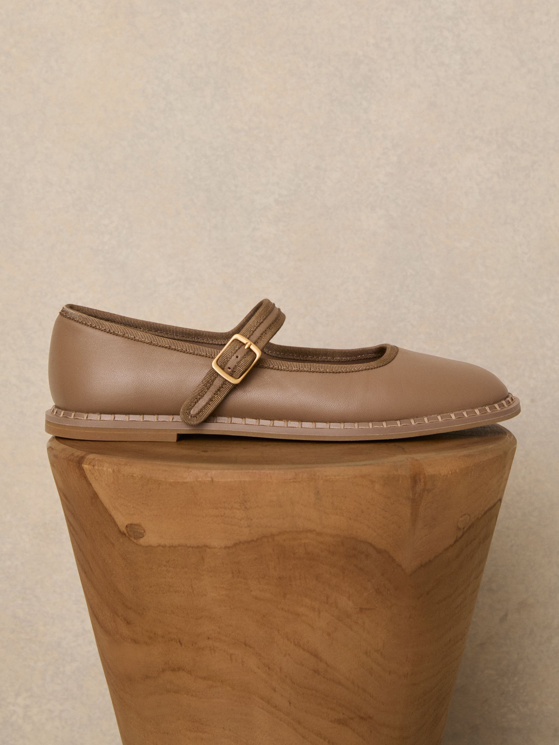 Reiss Leather Mary-Jane Shoes in Taupe | REISS