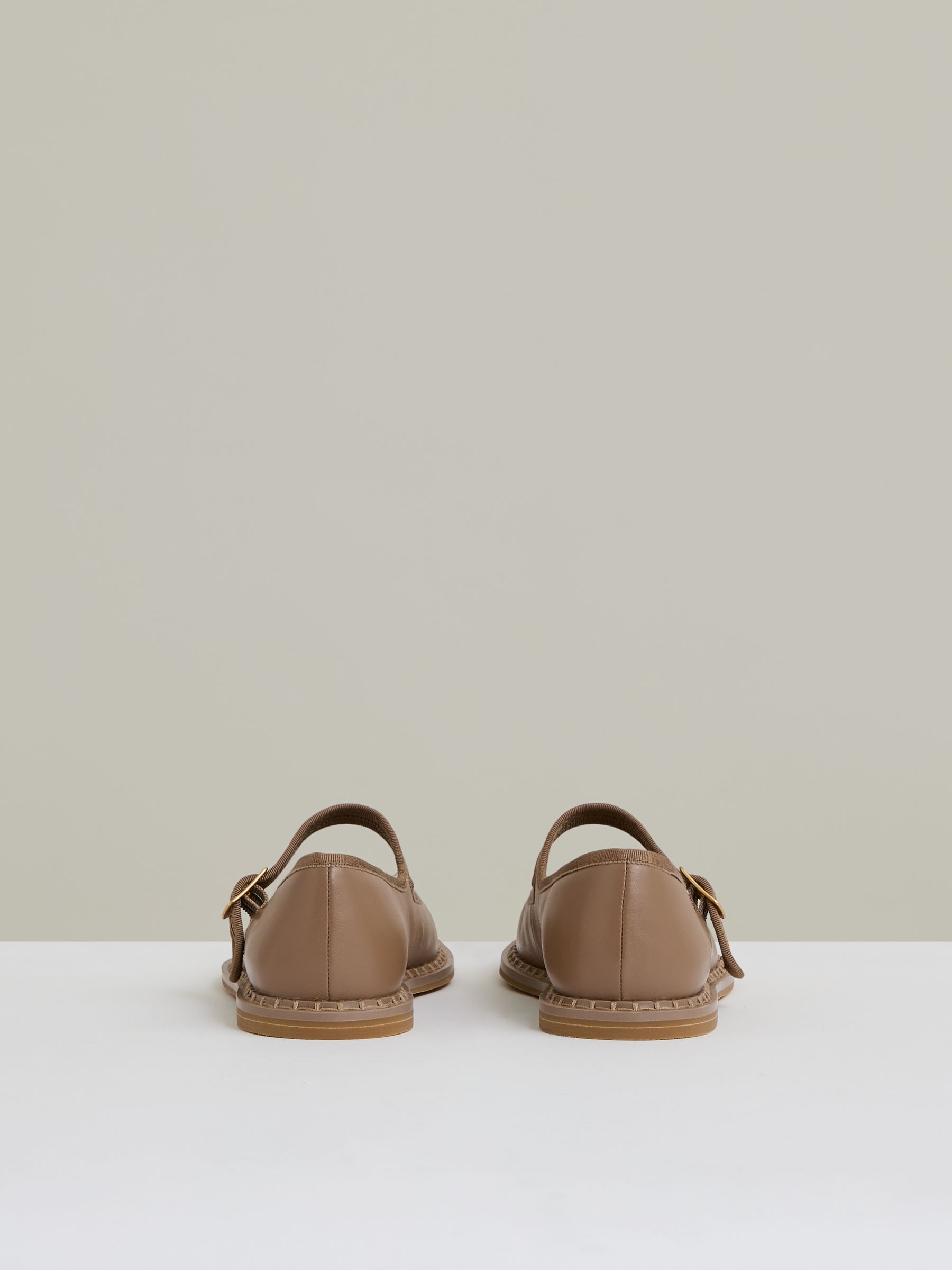 Reiss Leather Mary-Jane Shoes in Taupe | REISS
