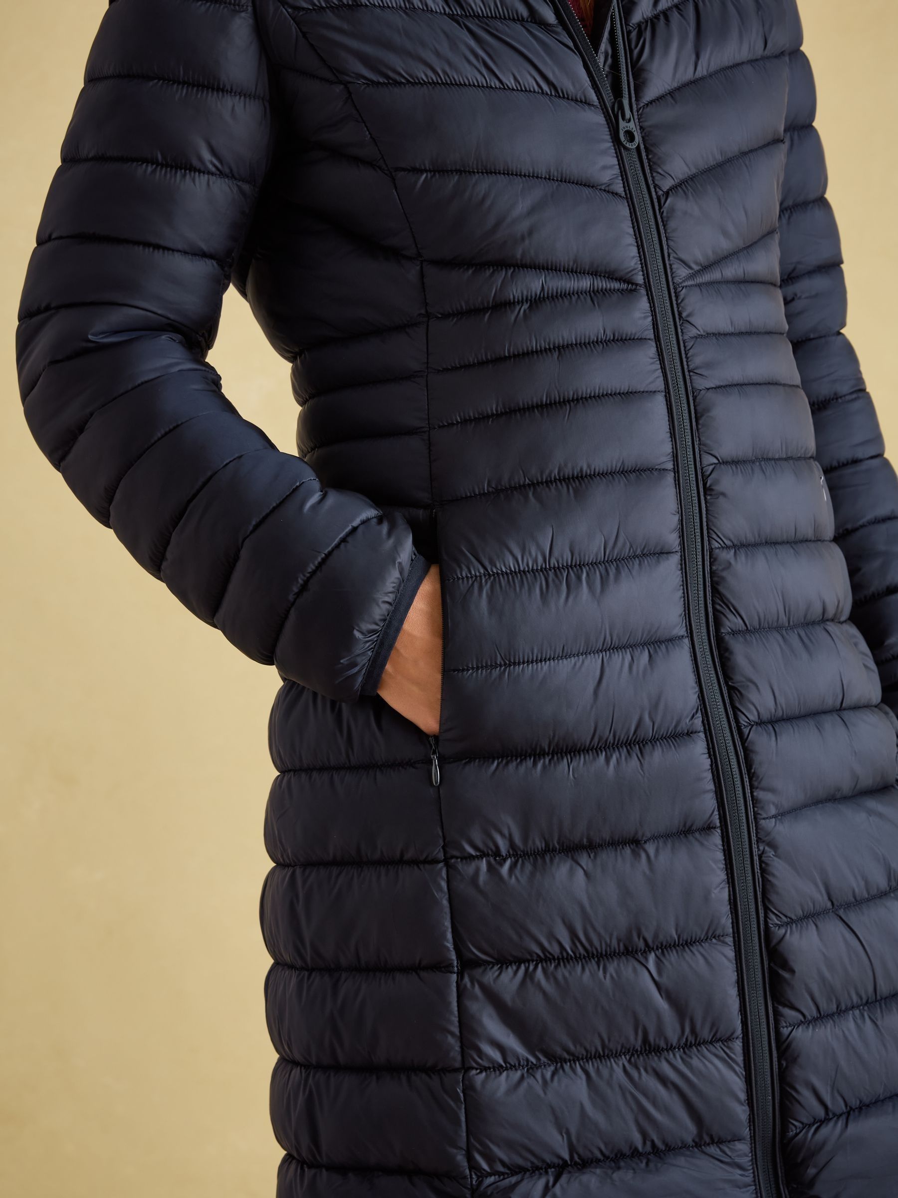 Kenley Navy Blue Showerproof Long Padded Coat with Hood | Joules