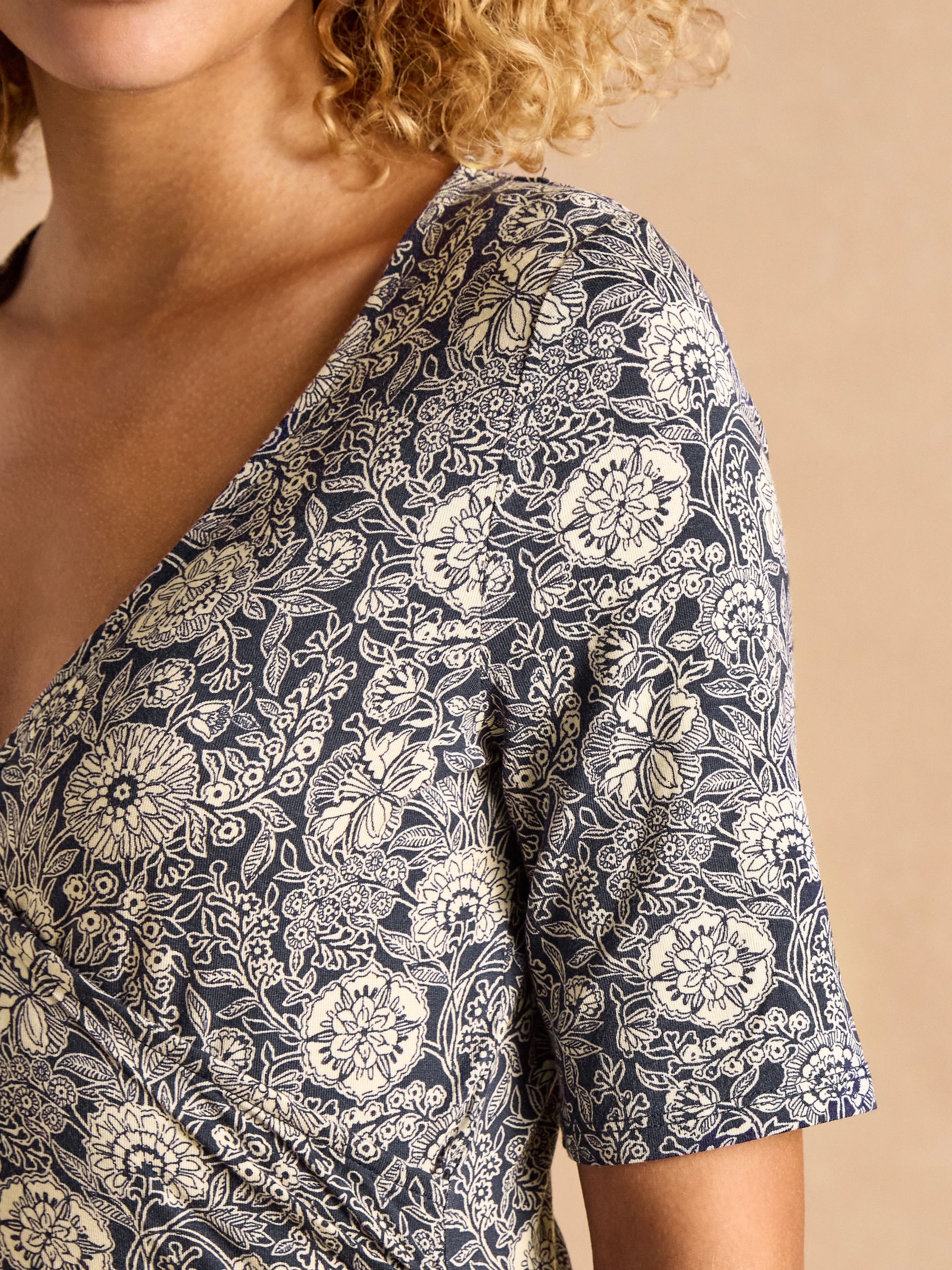 Nia Blue Wrap Front Jersey Top | Joules