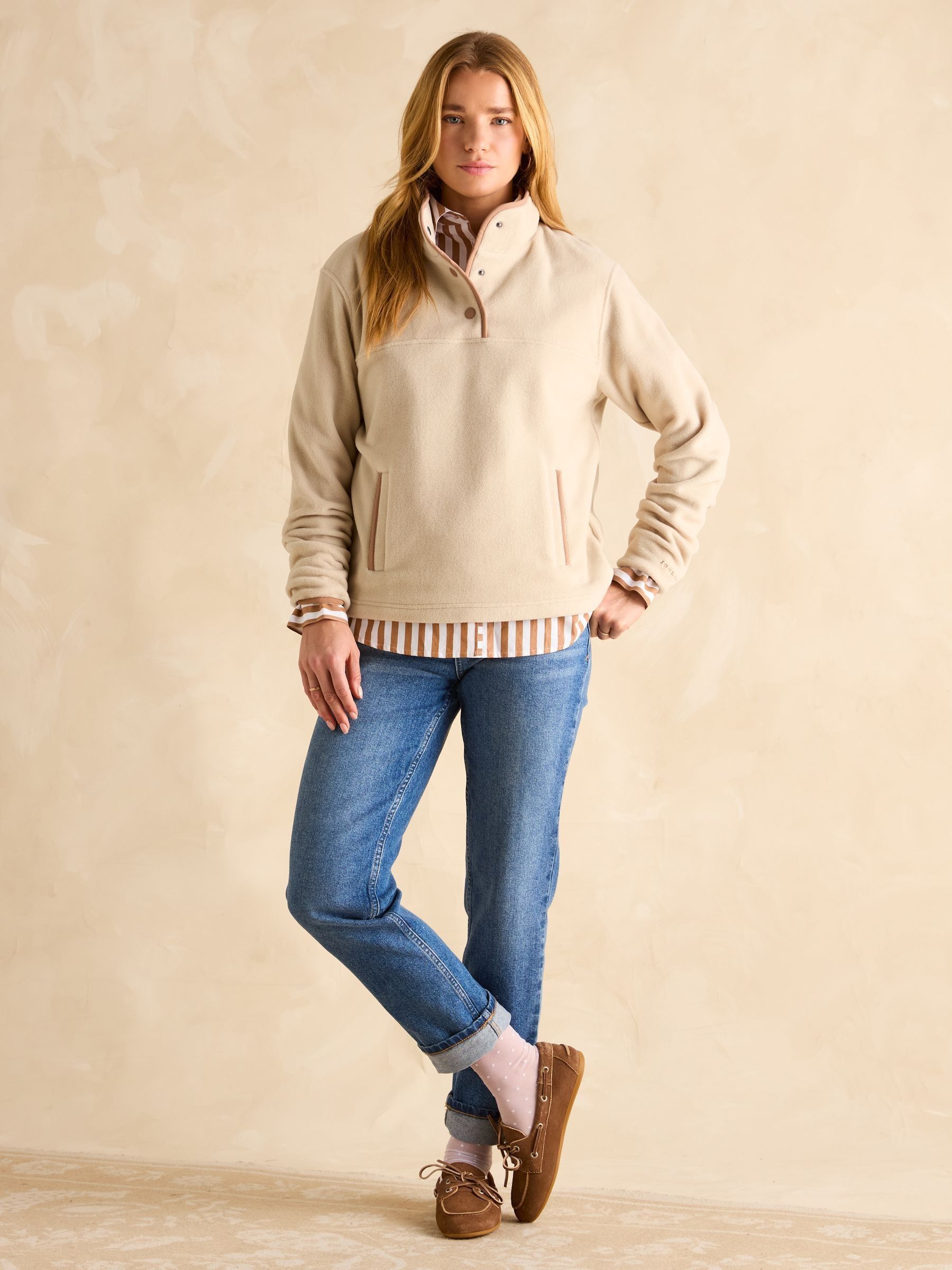 Lulworth Beige Funnel Neck Fleece | Joules