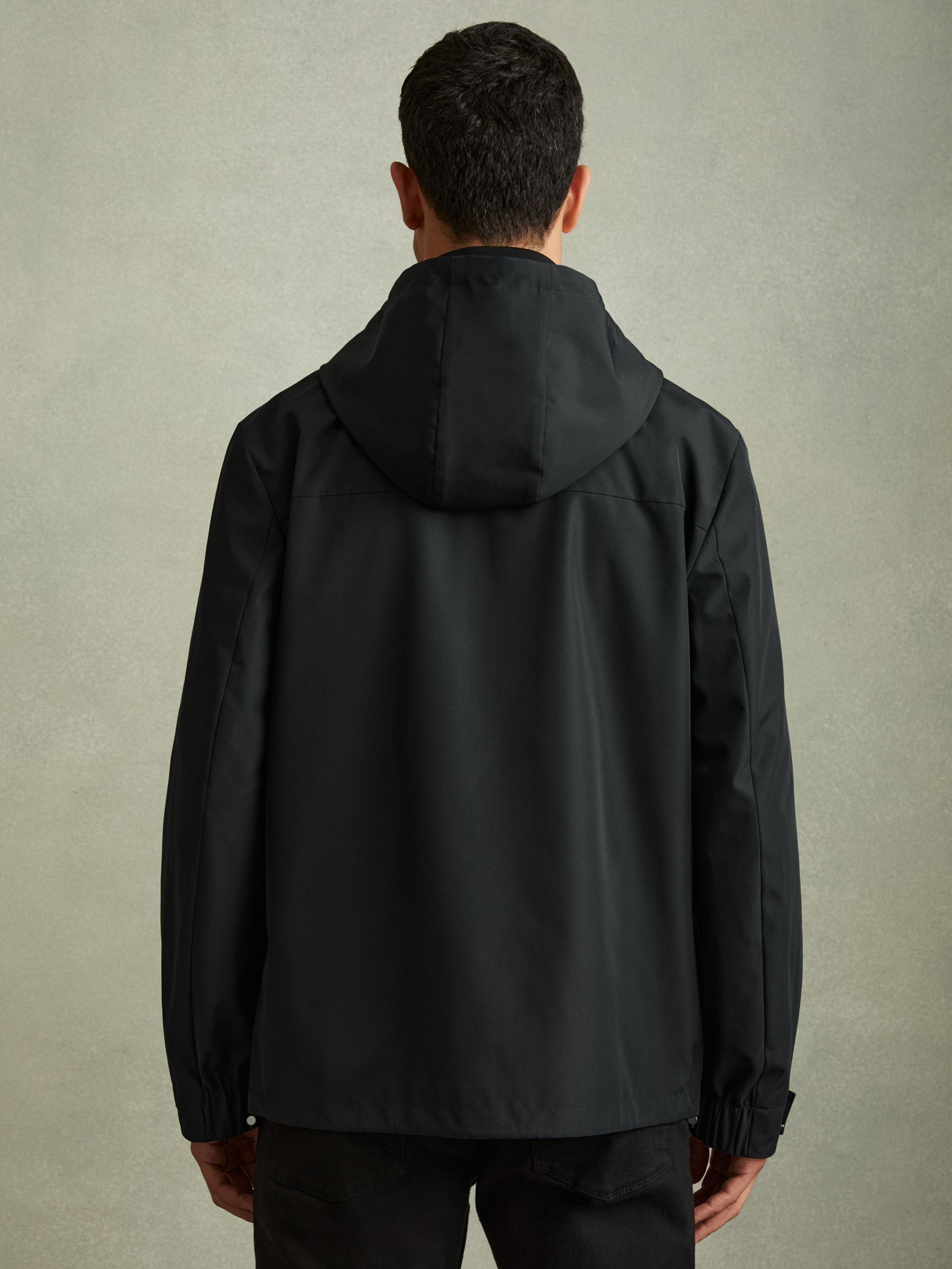 Reiss Earlsfield Navy Drawstring Hem Technical Hooded Jacket - REISS