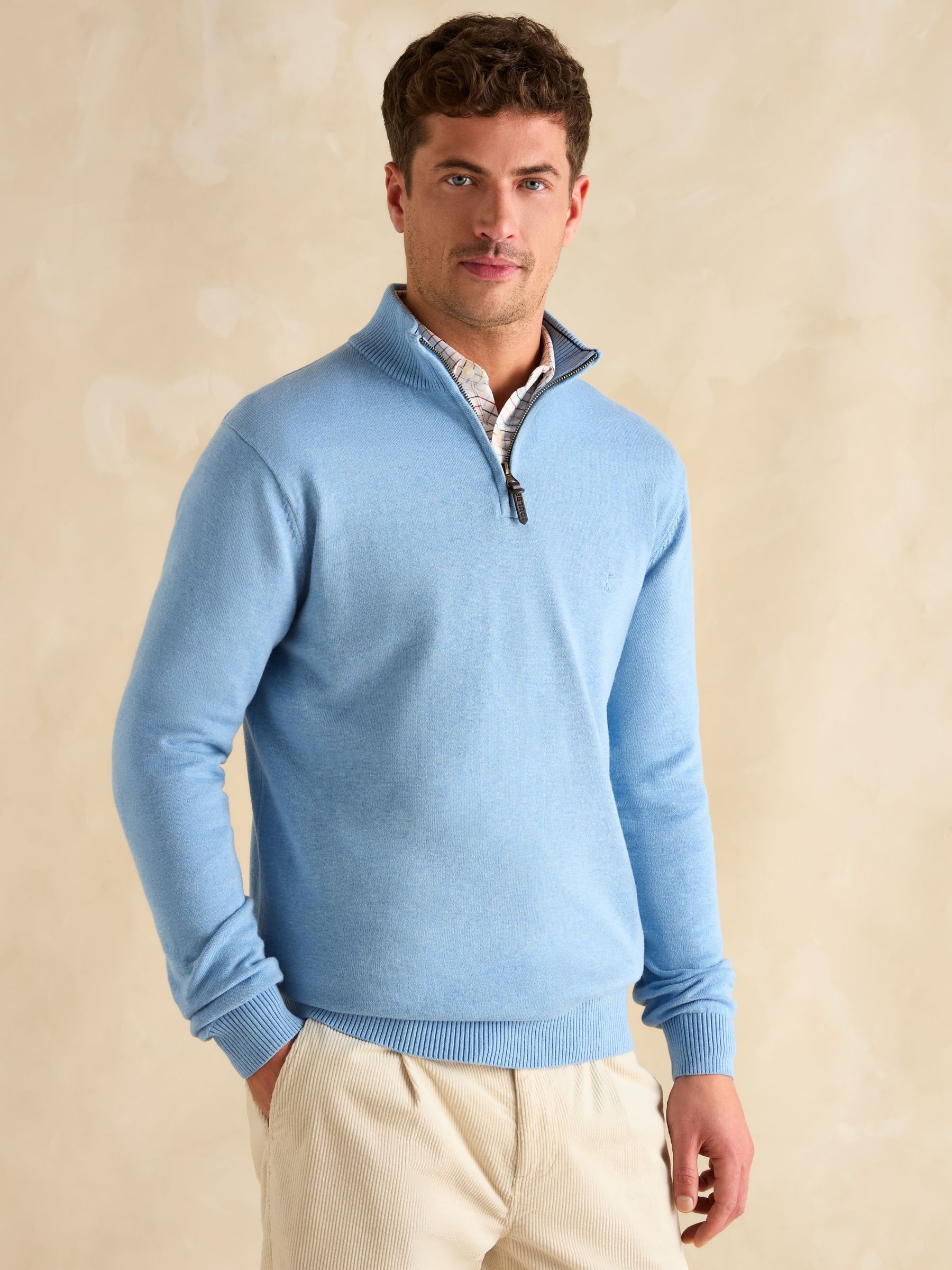 Hillside Light Blue Quarter Zip Knitted Jumper | Joules