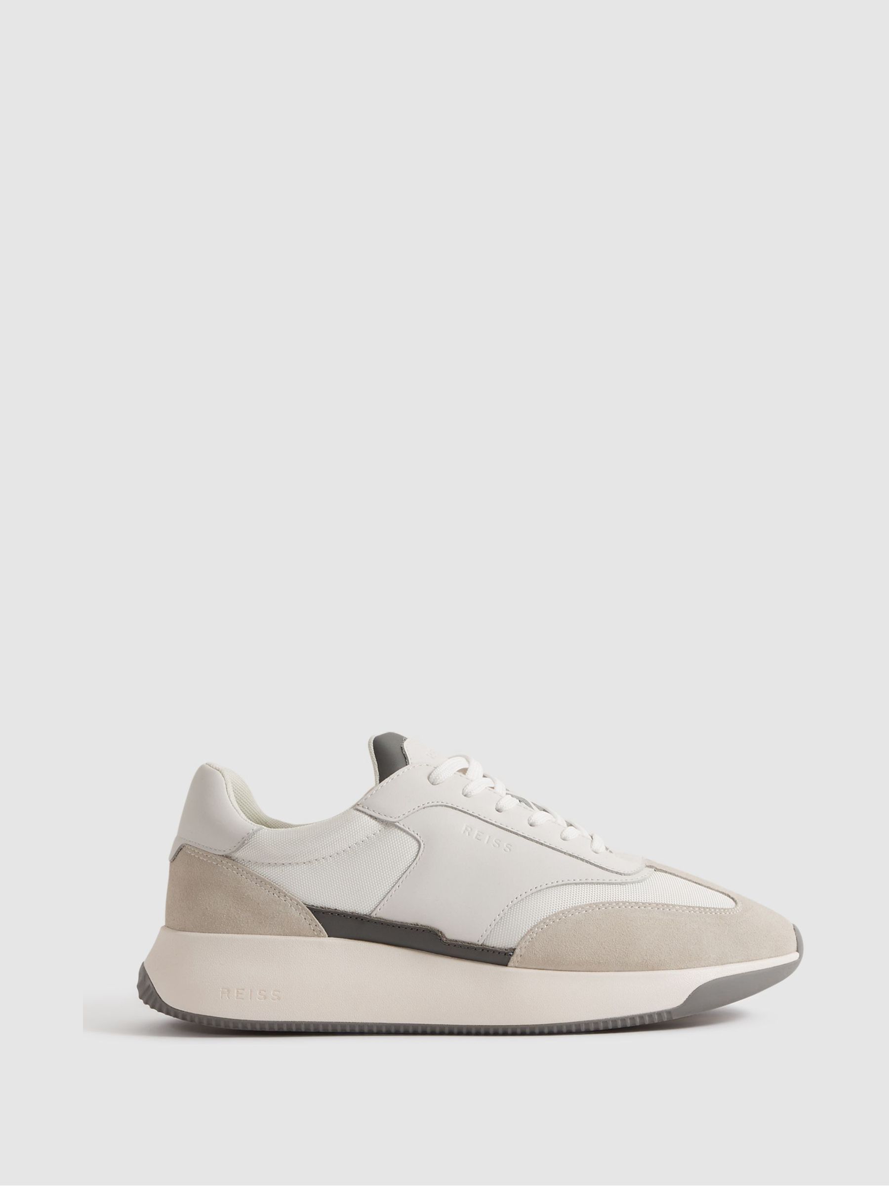 Reiss Leather Suede Running Trainers in Off White - REISS