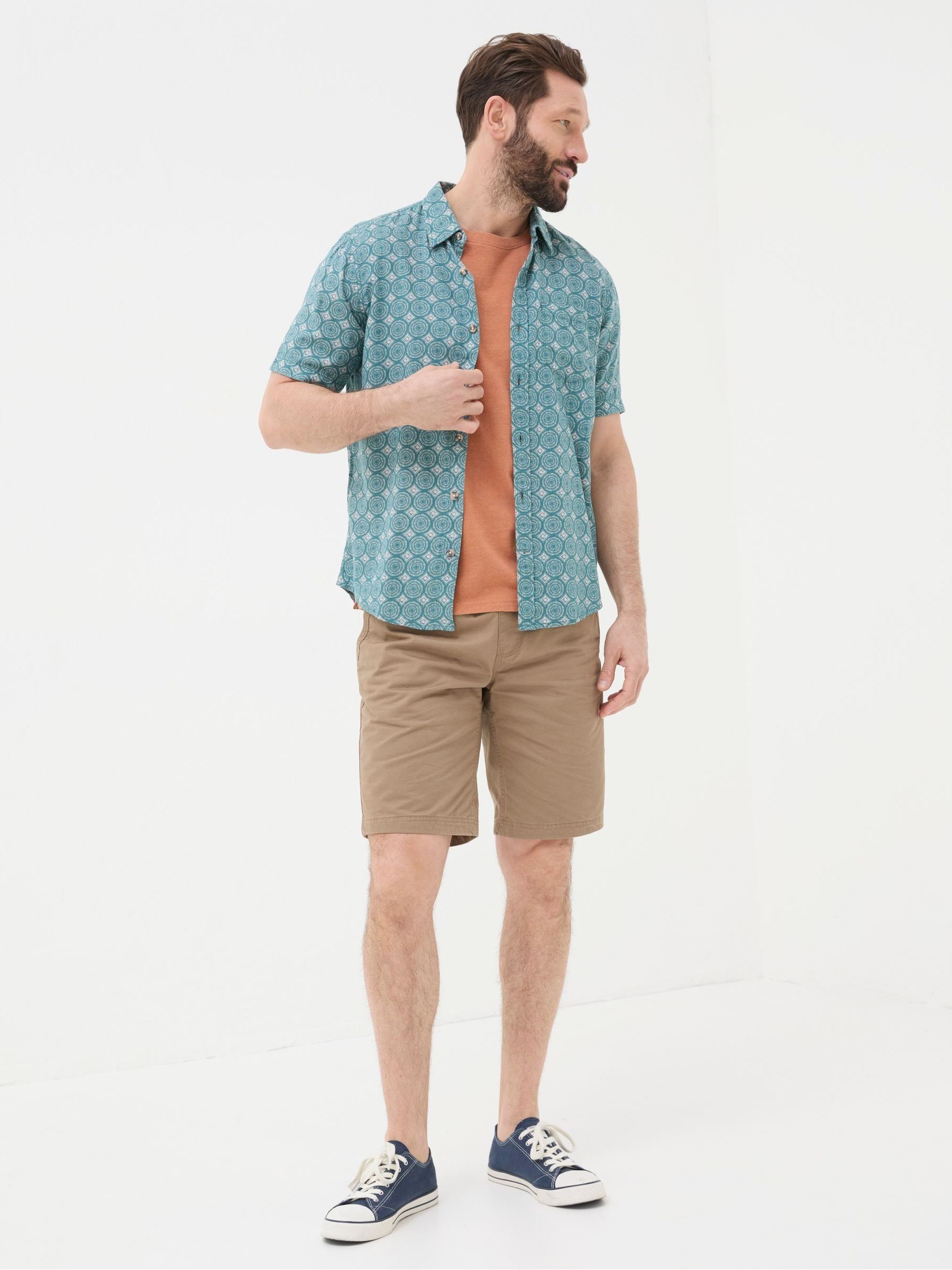 Green Short Sleeve Snave Tile Print Shirt | FatFace