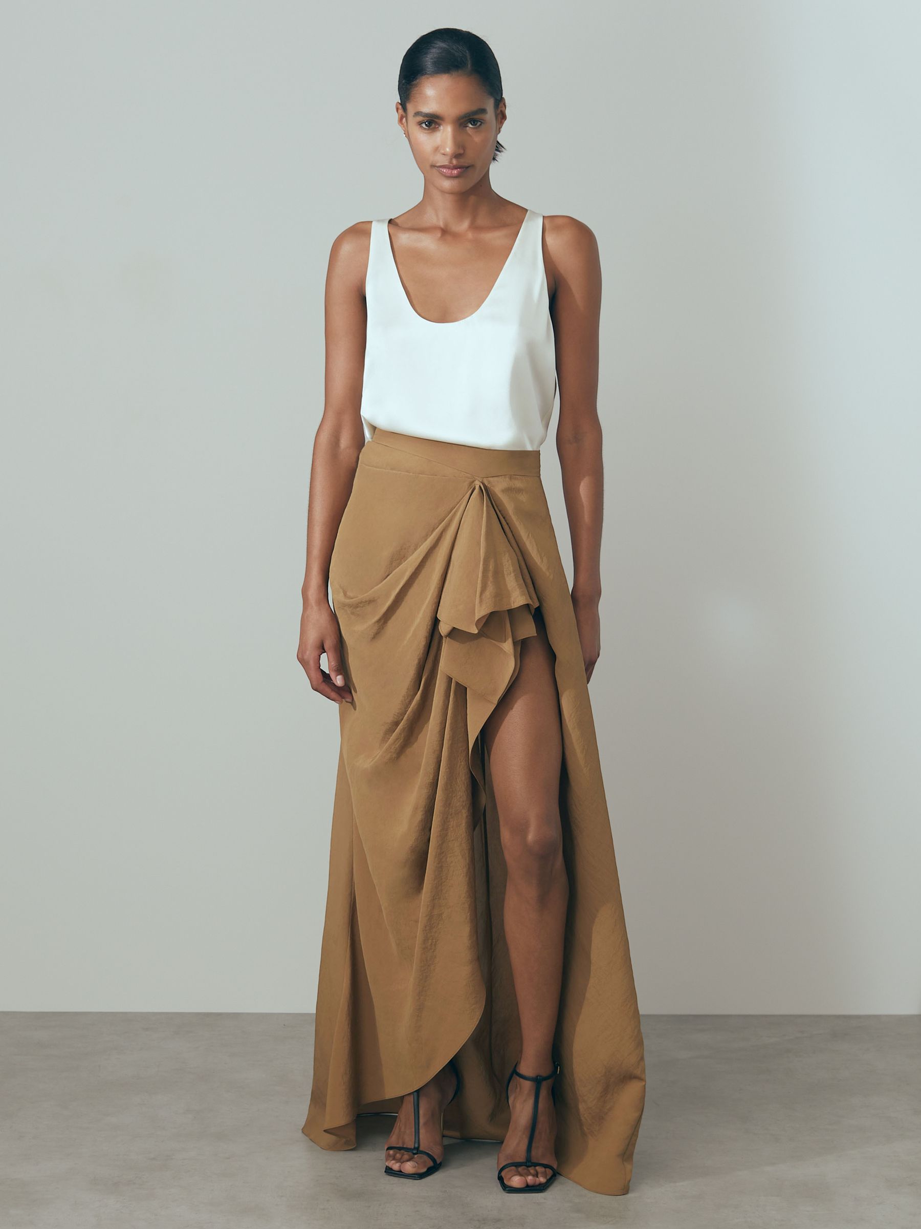 Reiss Atelier Drape Front Maxi Skirt in Toffee - REISS