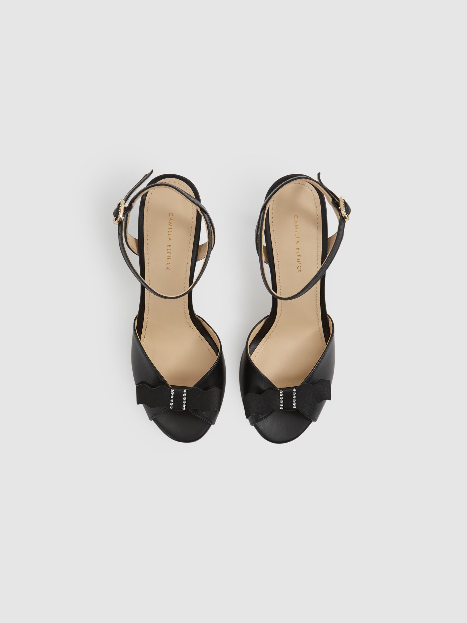 Reiss Camilla Elphick Black Leather Open-Toe Heels - REISS