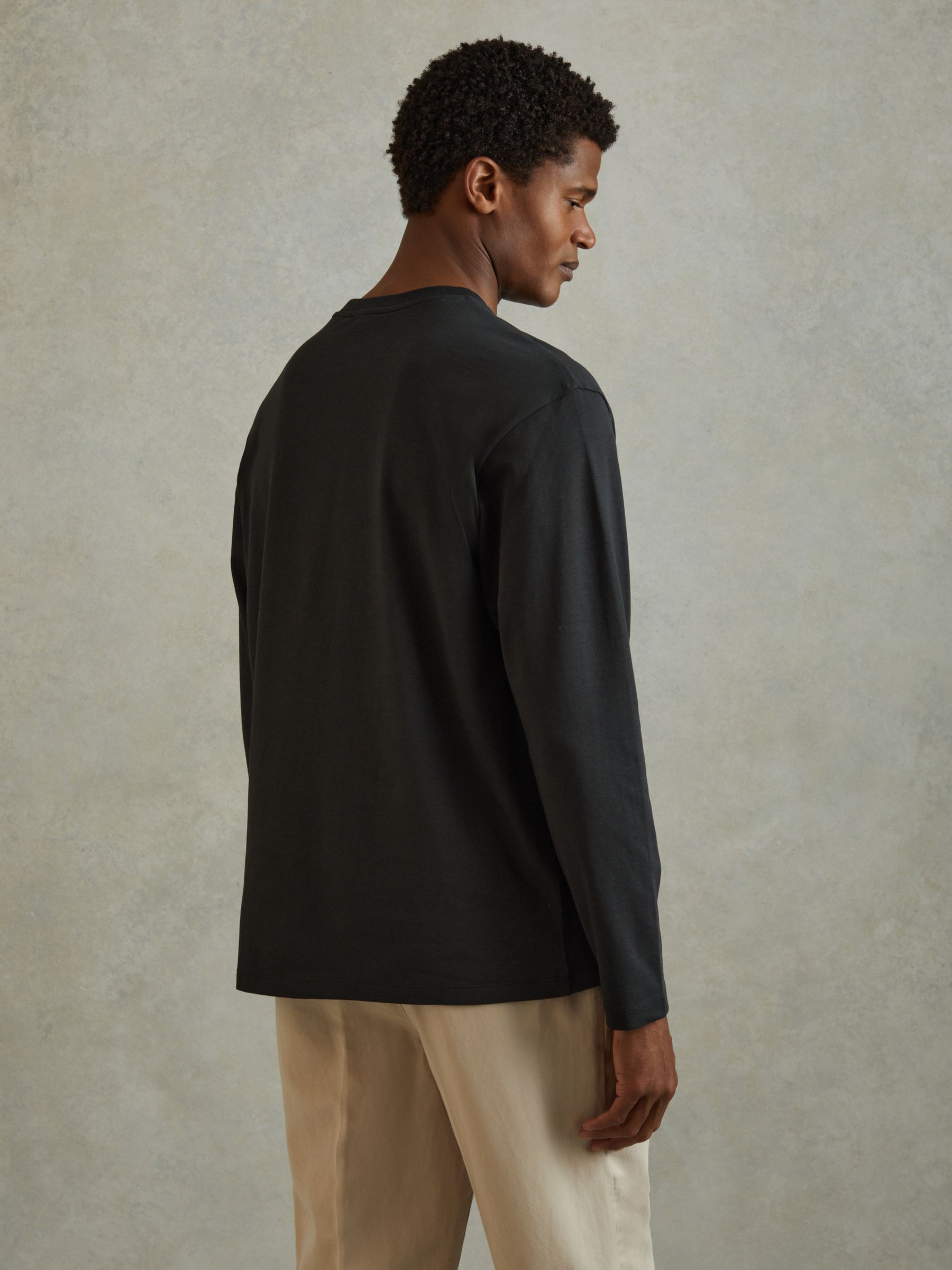 Reiss Cotton Crew Neck Long Sleeve T-Shirt in Washed Black - REISS