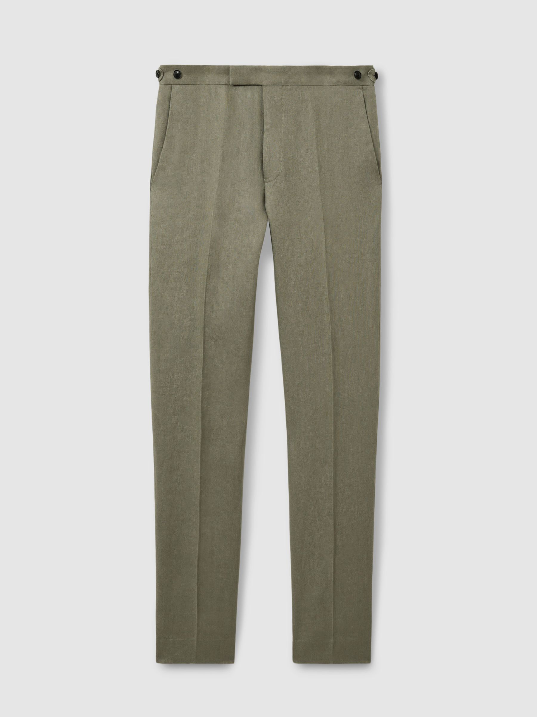 Reiss Linen Side Adjuster Trousers in Light Sage Green - REISS