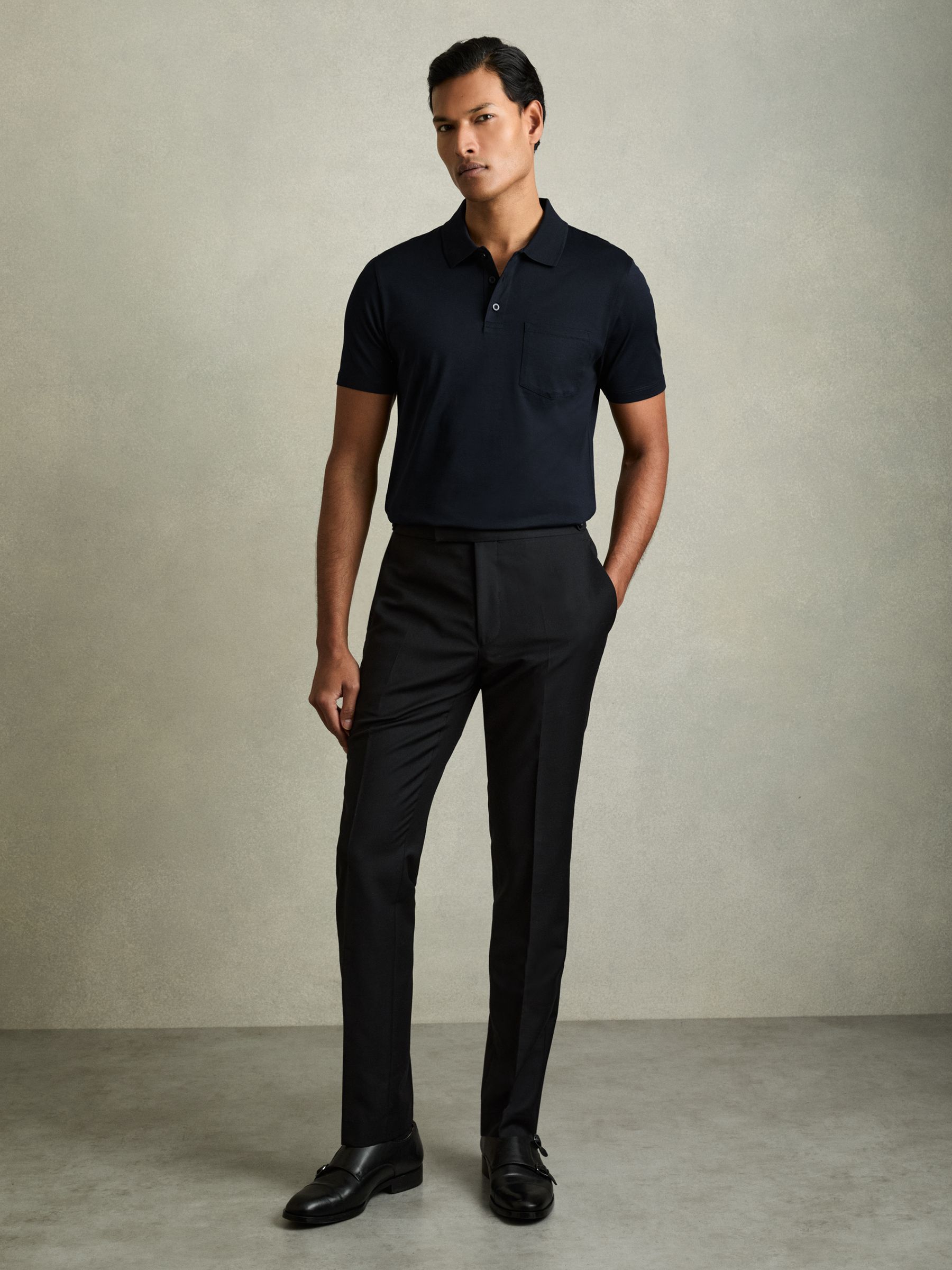 Reiss Mercerised Cotton Polo Shirt in Navy | REISS