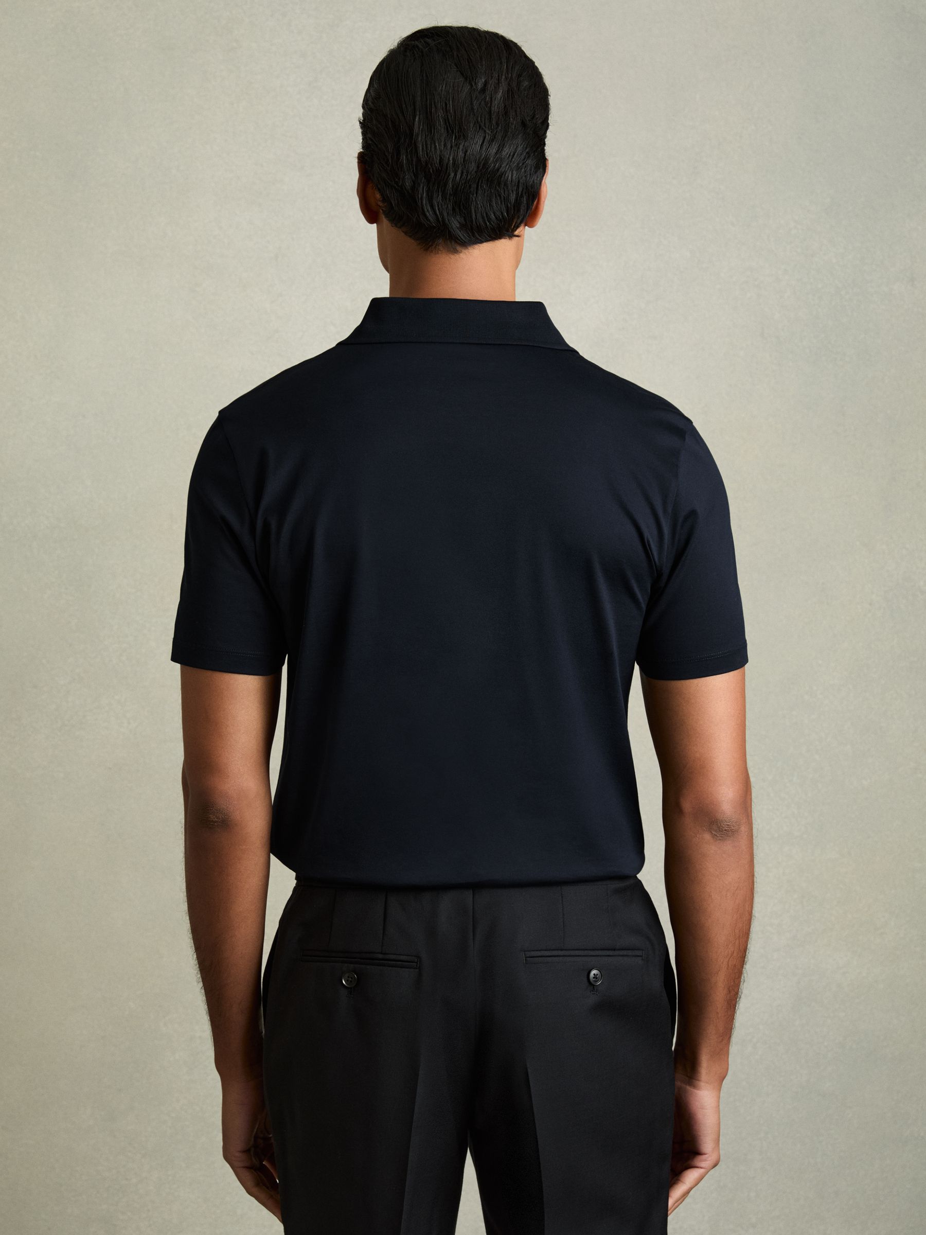 Reiss Mercerised Cotton Polo Shirt in Navy - REISS