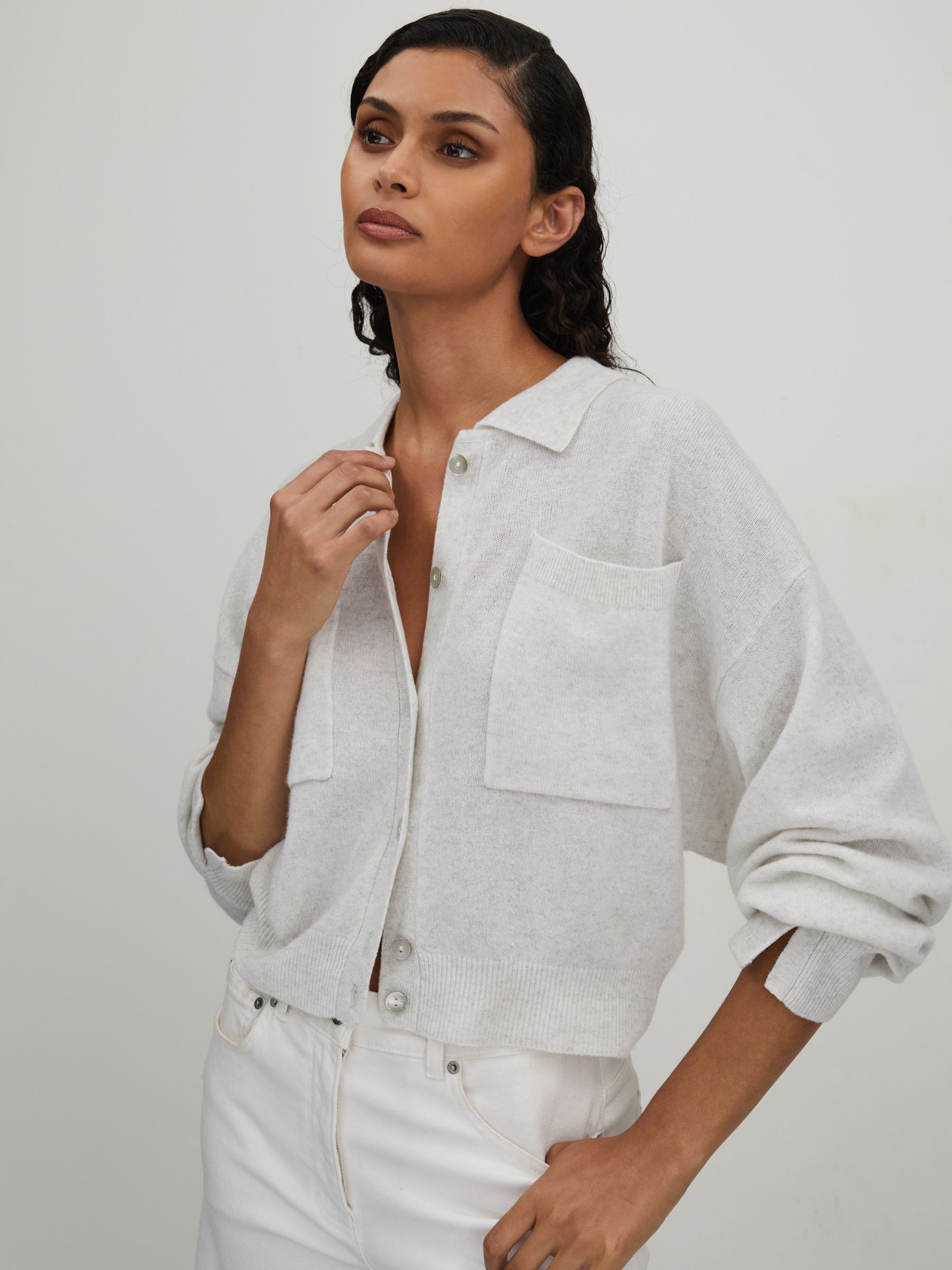 Reiss Crush Alba Collection Cashmere Relaxed Cardigan in Light Grey - REISS