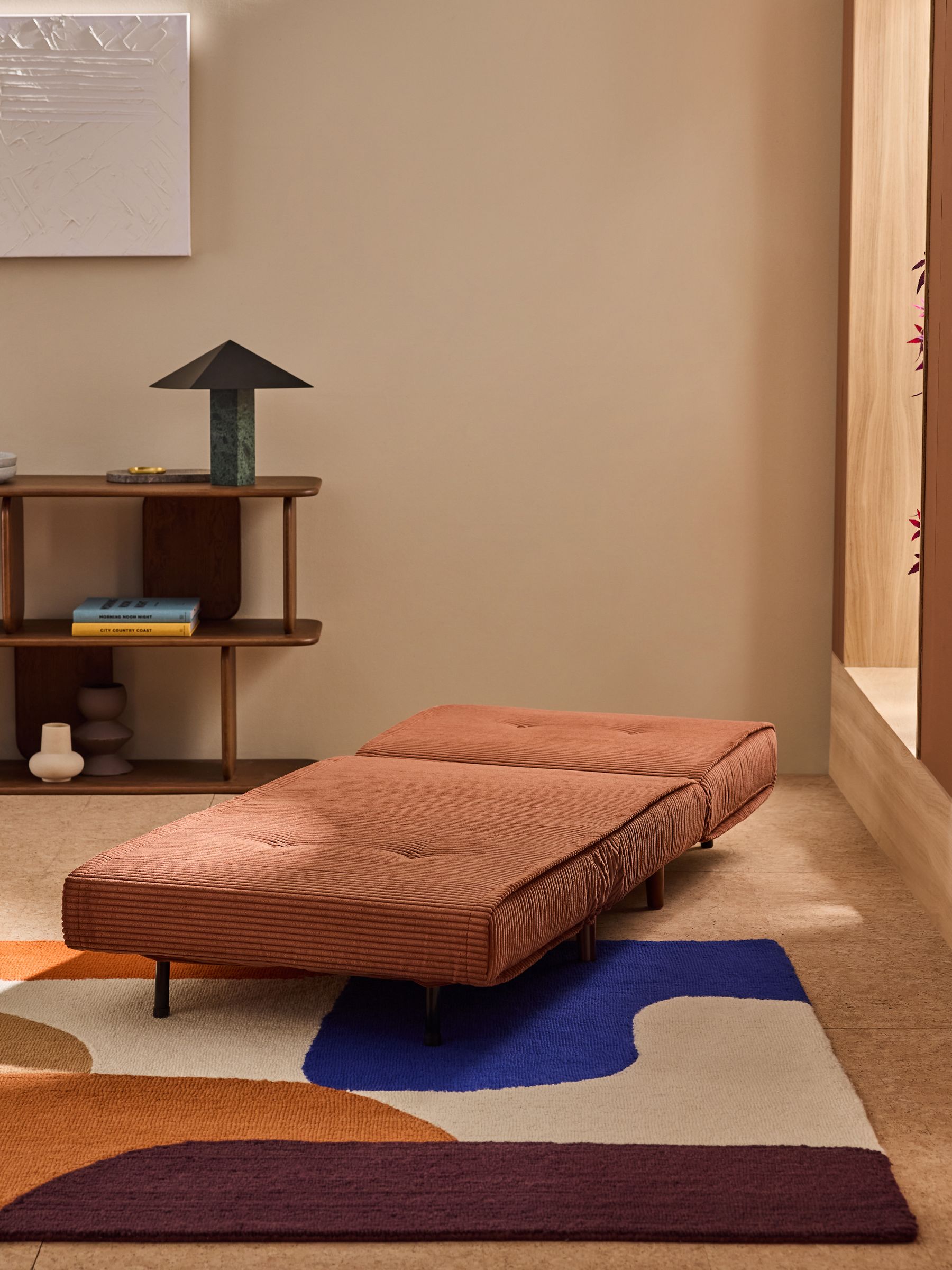 Haru Single 1 Seater Sofa Bed in Nutmeg Orange Corduroy | Made