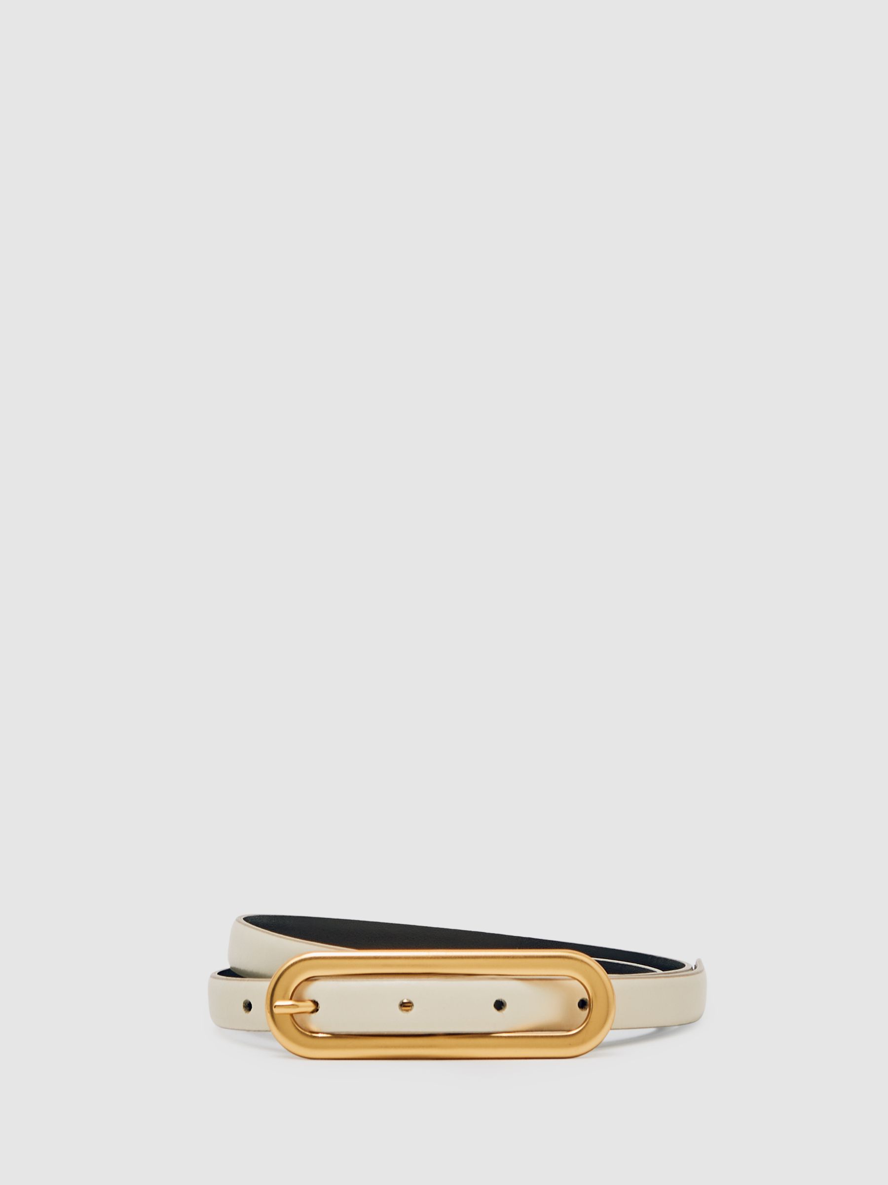 Reiss Suede Elongated-Buckle Skinny Belt in Off White | REISS