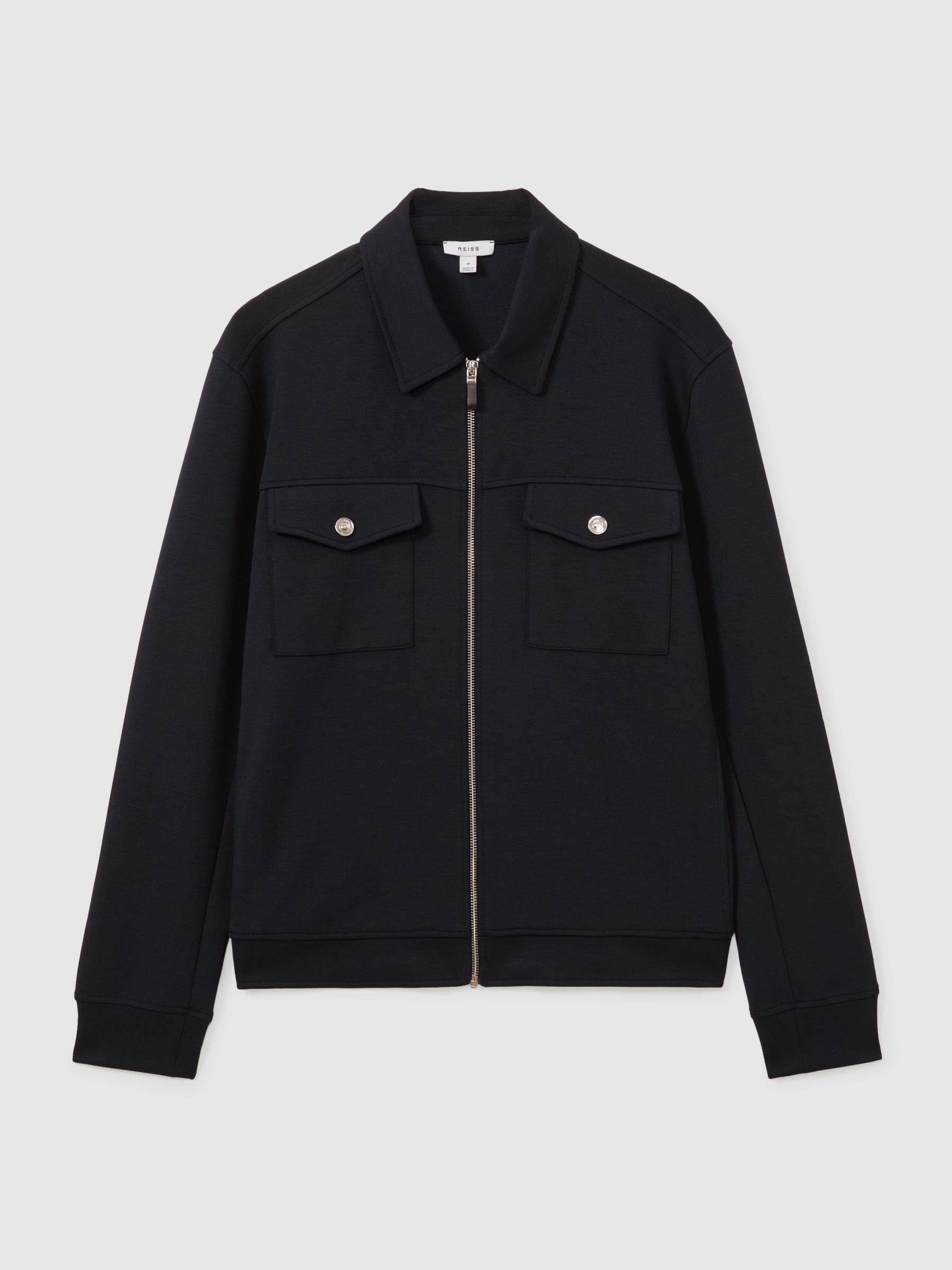 Reiss Interlock Jersey Zip-Through Jacket in Navy Blue | REISS