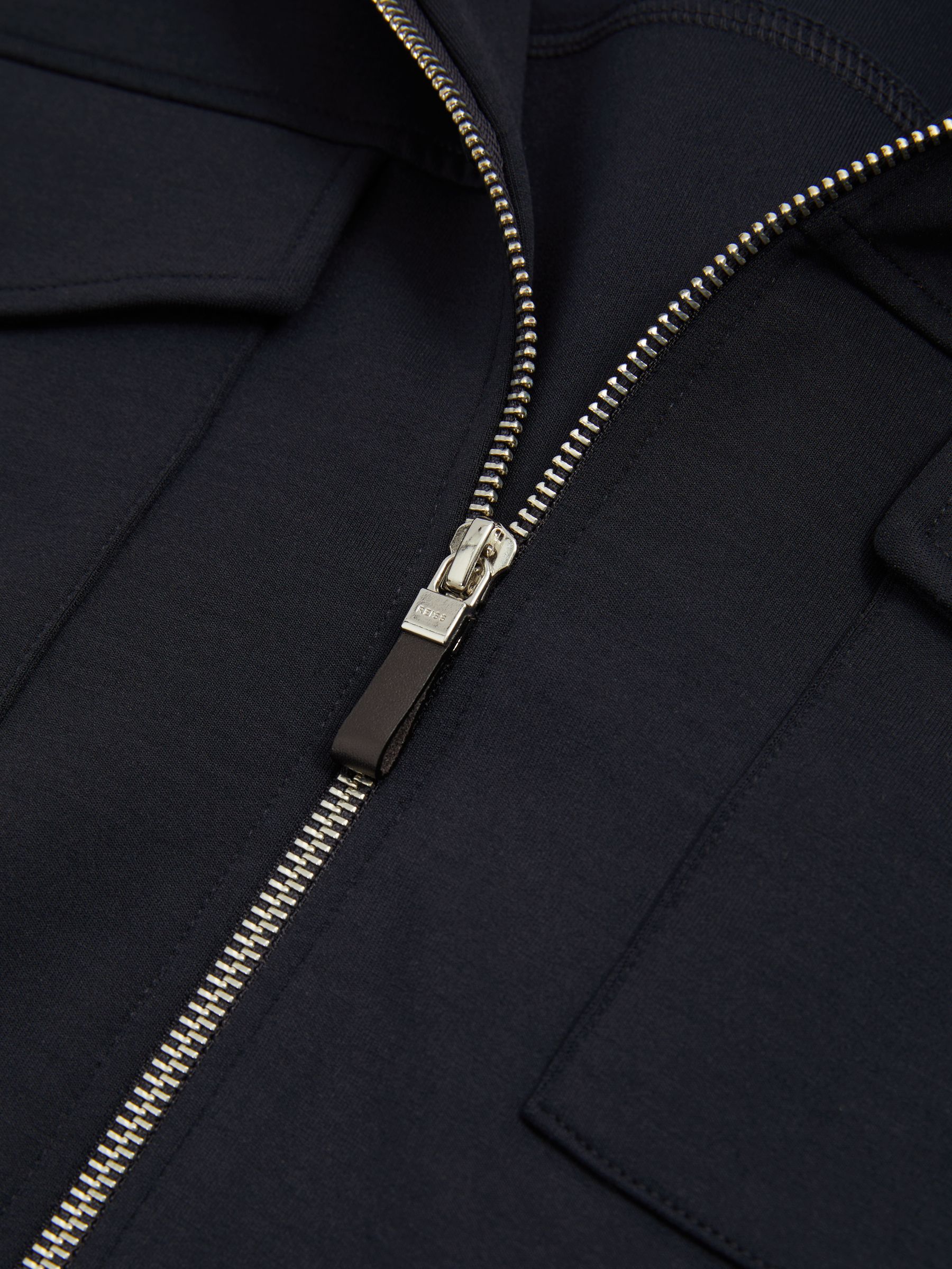 Reiss Premium Interlock Zip-Through Overshirt in Navy Blue | REISS