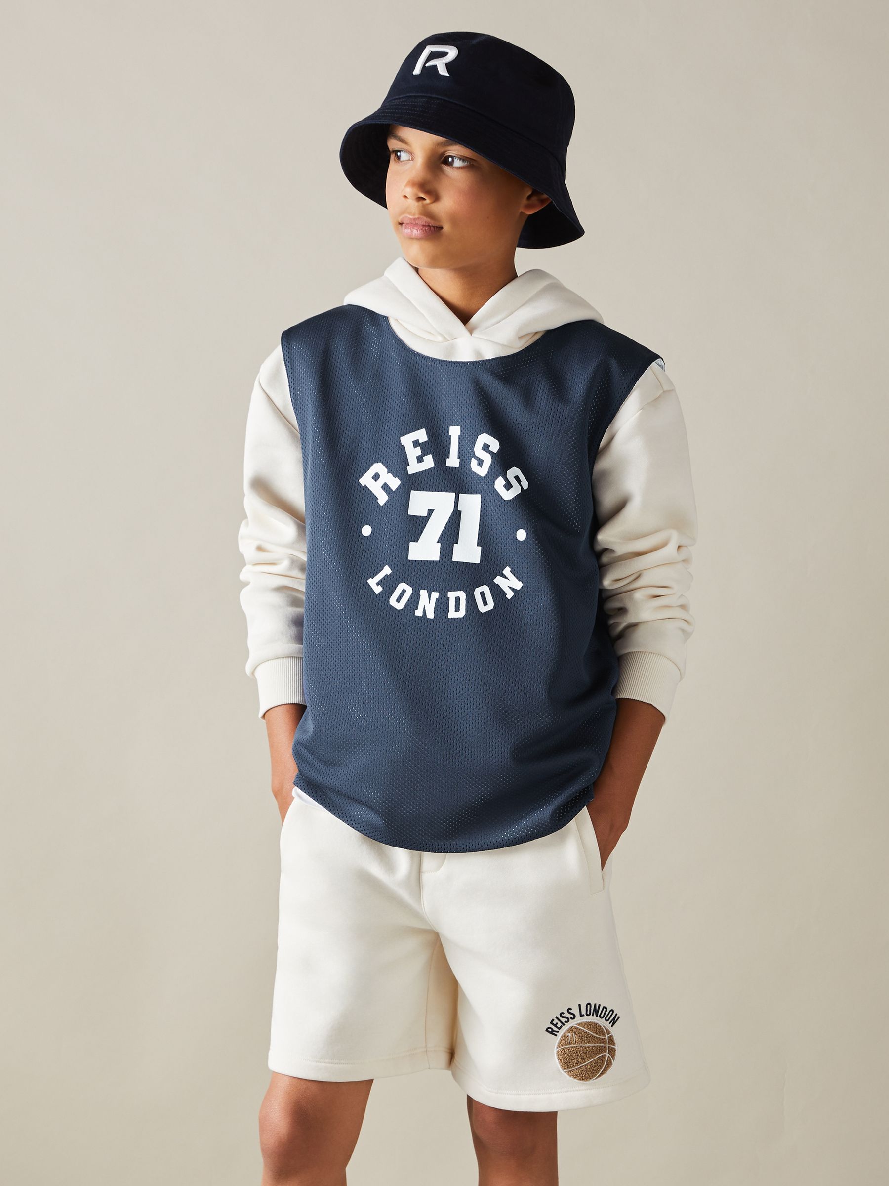 Reiss Junior Airtex Reversible Vest in Navy/Optic White - REISS