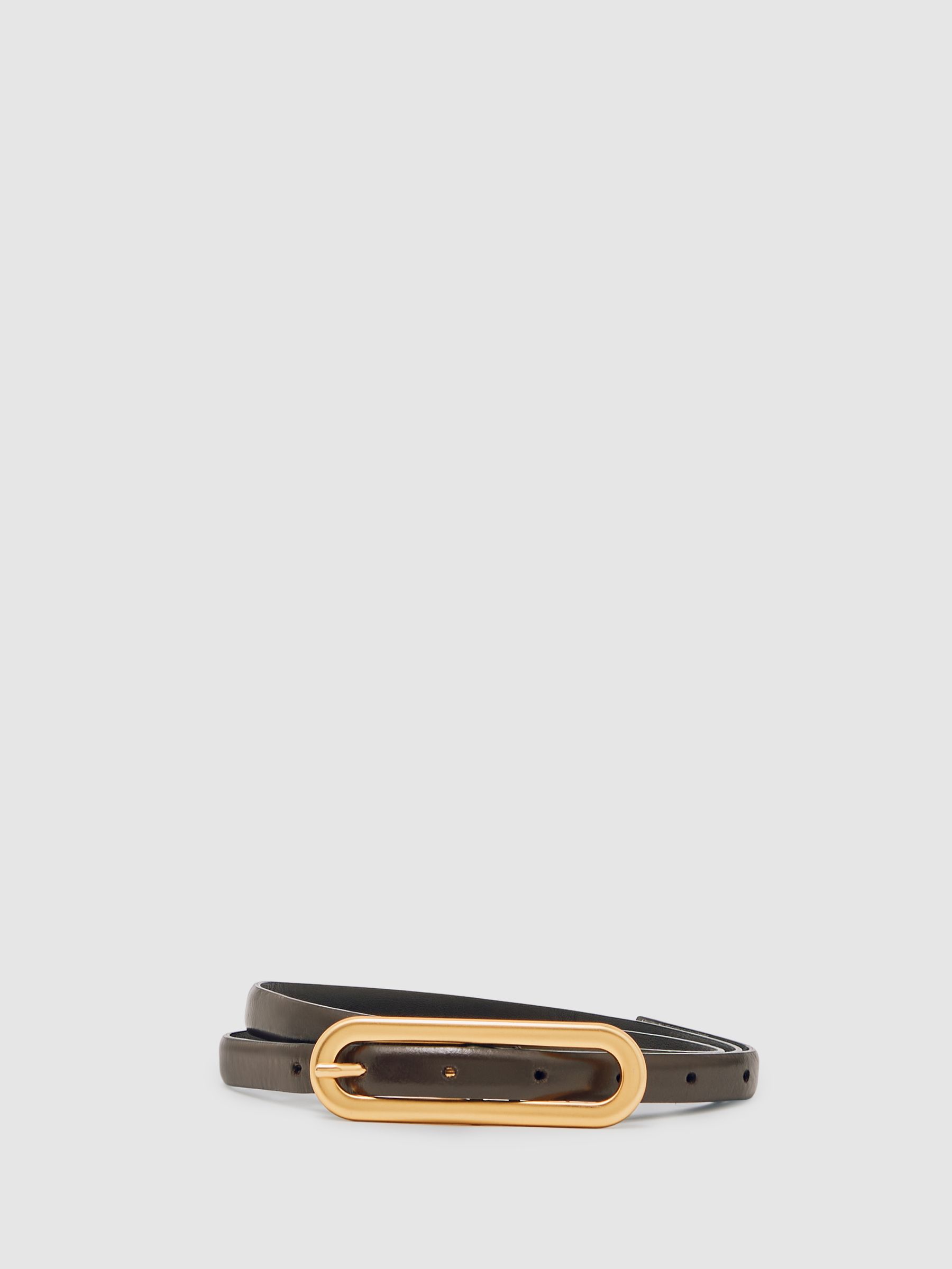 Reiss Suede Elongated-Buckle Skinny Belt in Chocolate | REISS
