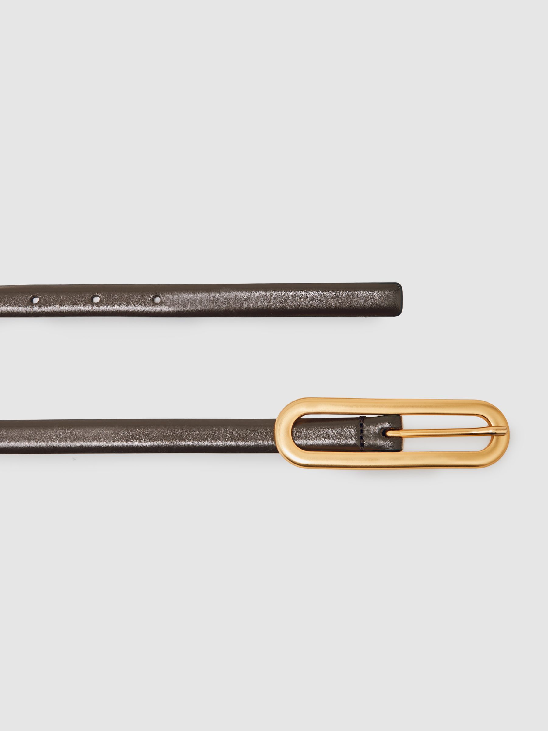 Reiss Suede Elongated-Buckle Skinny Belt in Chocolate | REISS