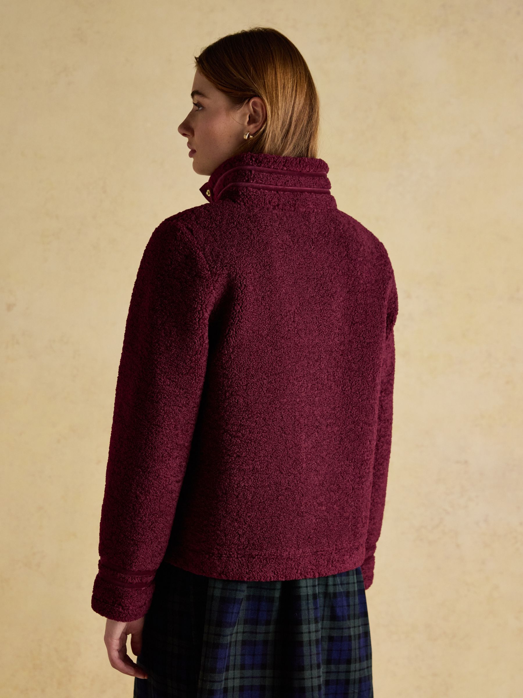 Fleur Burgundy Red Fleece Jacket | Joules