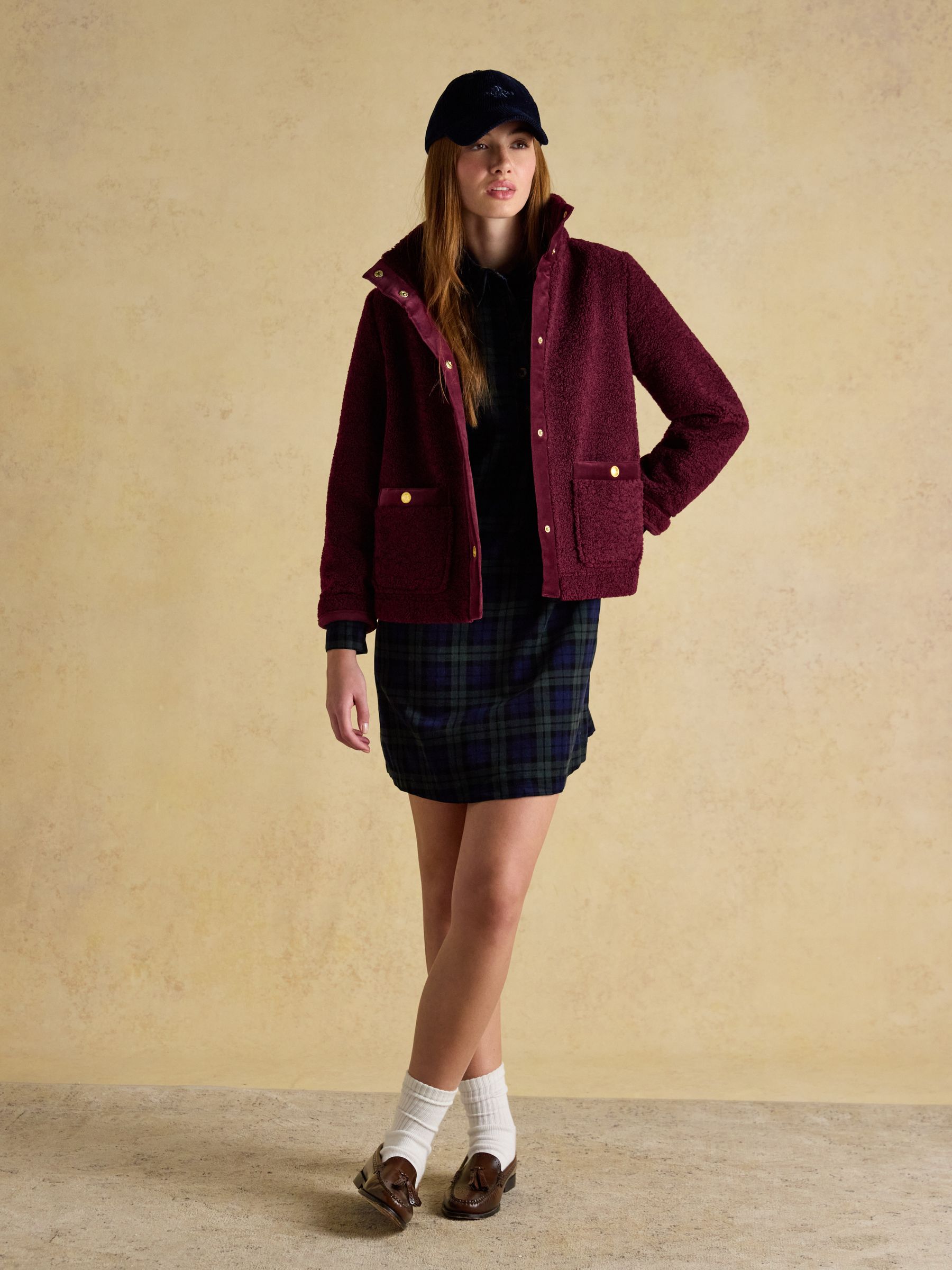 Fleur Burgundy Red Fleece Jacket | Joules