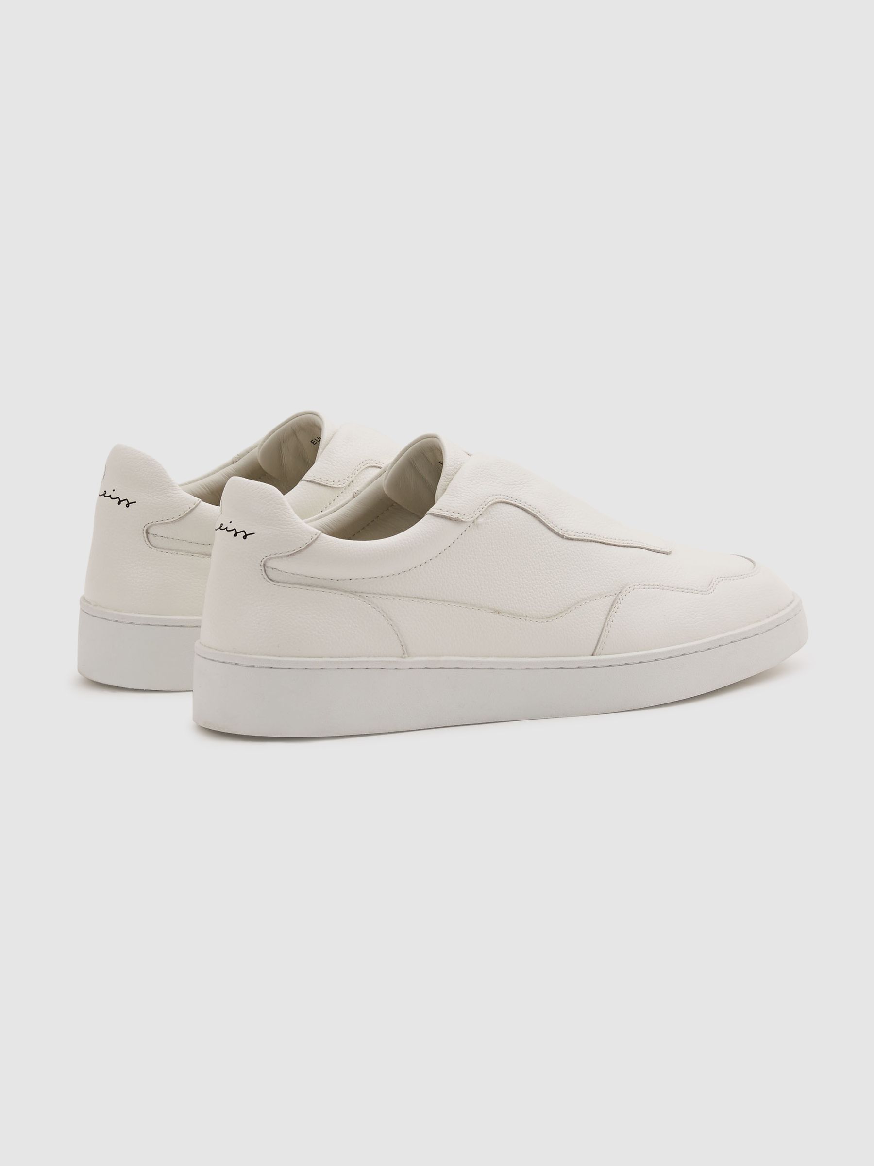 Reiss Grained Leather Elasticated Lace Trainers in White | REISS