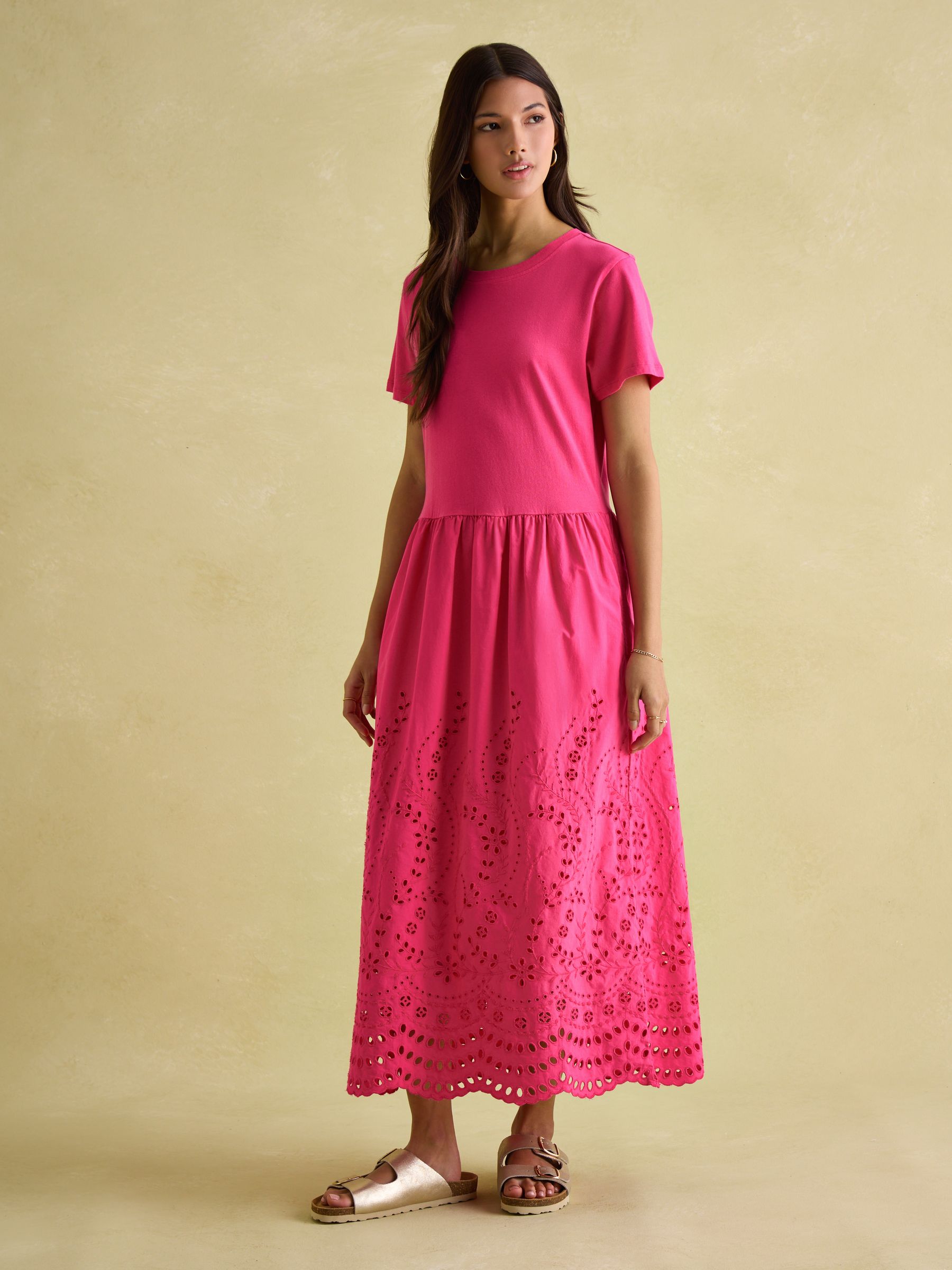 Reid Pink Broderie 100% Cotton Dress | Joules