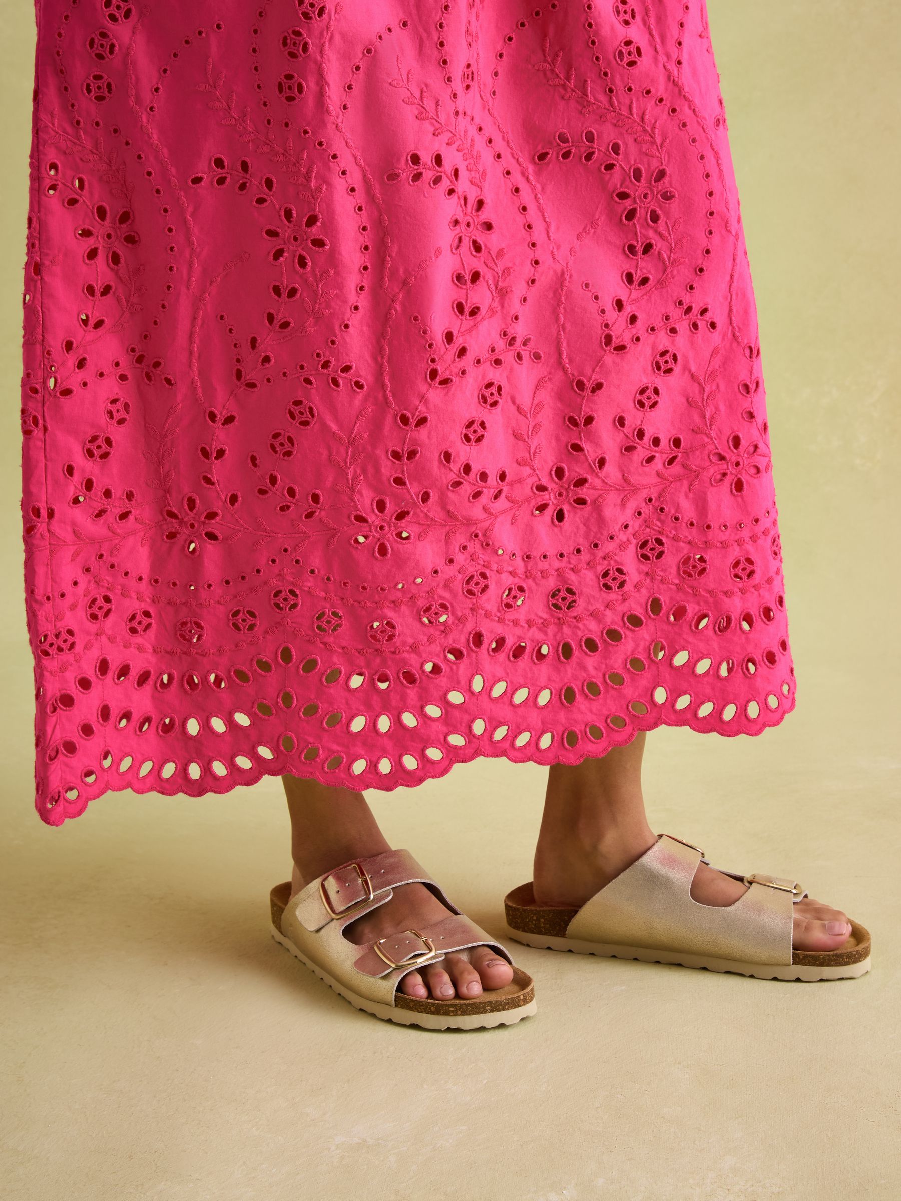 Reid Pink Broderie 100% Cotton Dress | Joules