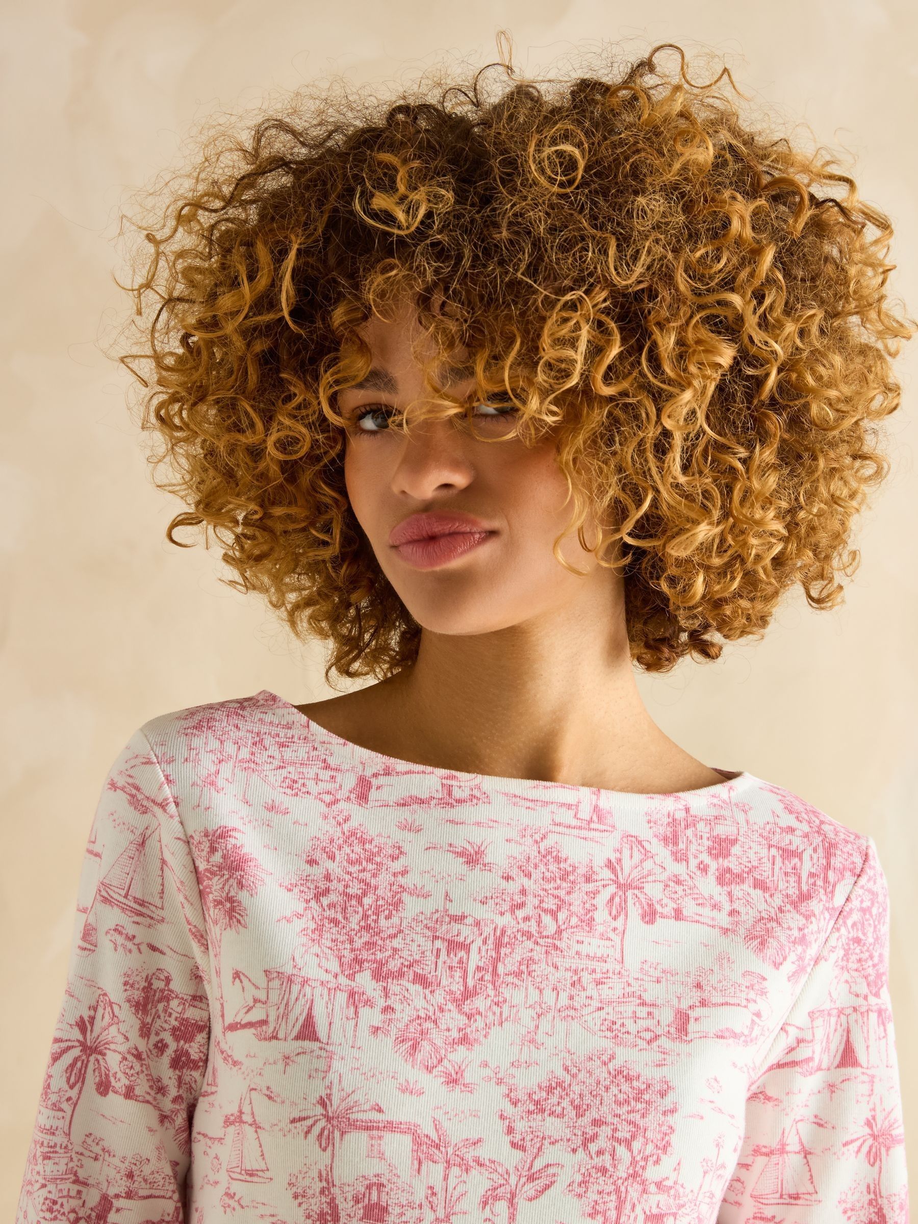 Harbour Pink Toile de Jouy Boat Neck Printed Top | Joules
