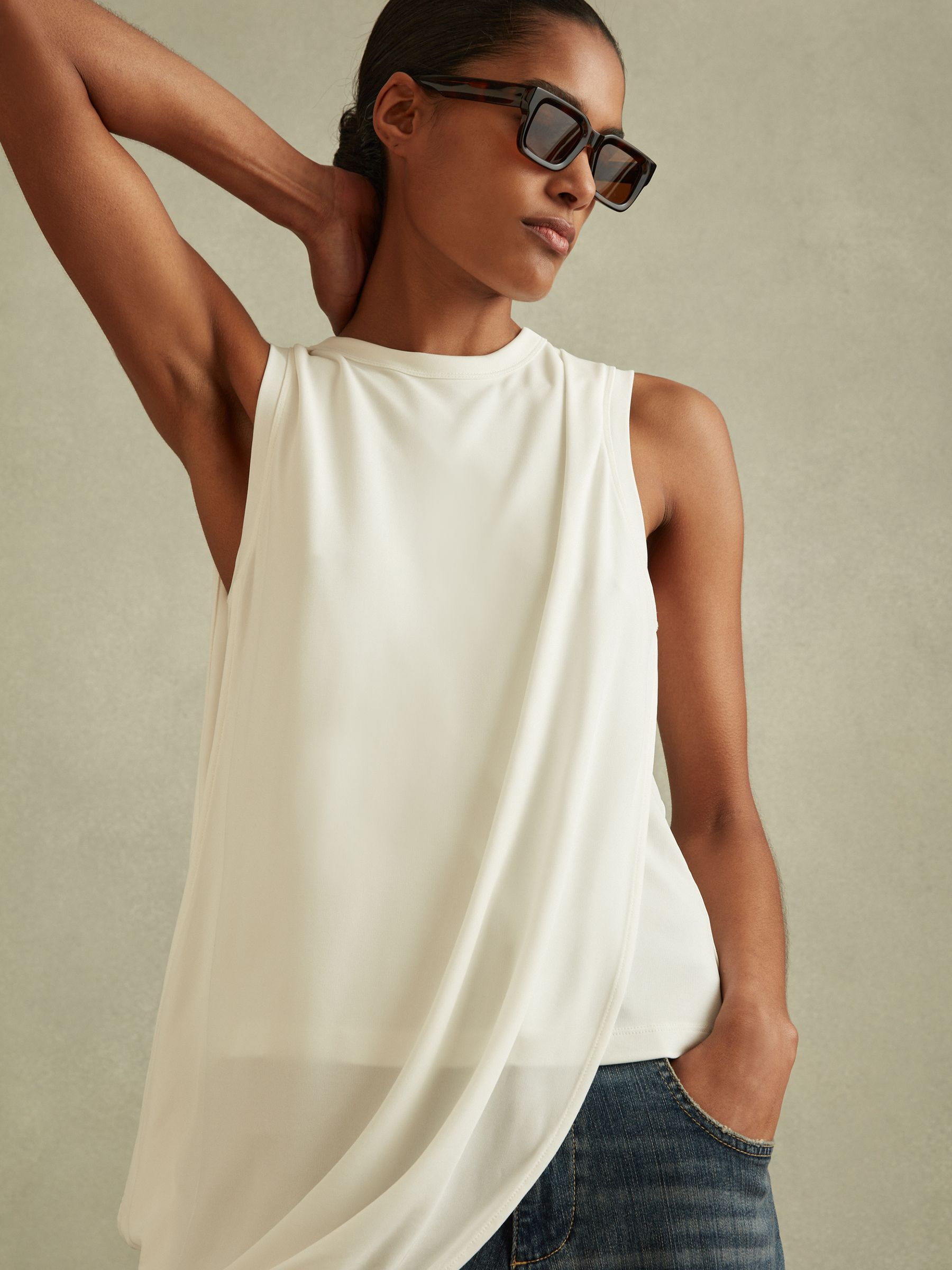 Reiss Draped Layered Top in Ivory | REISS