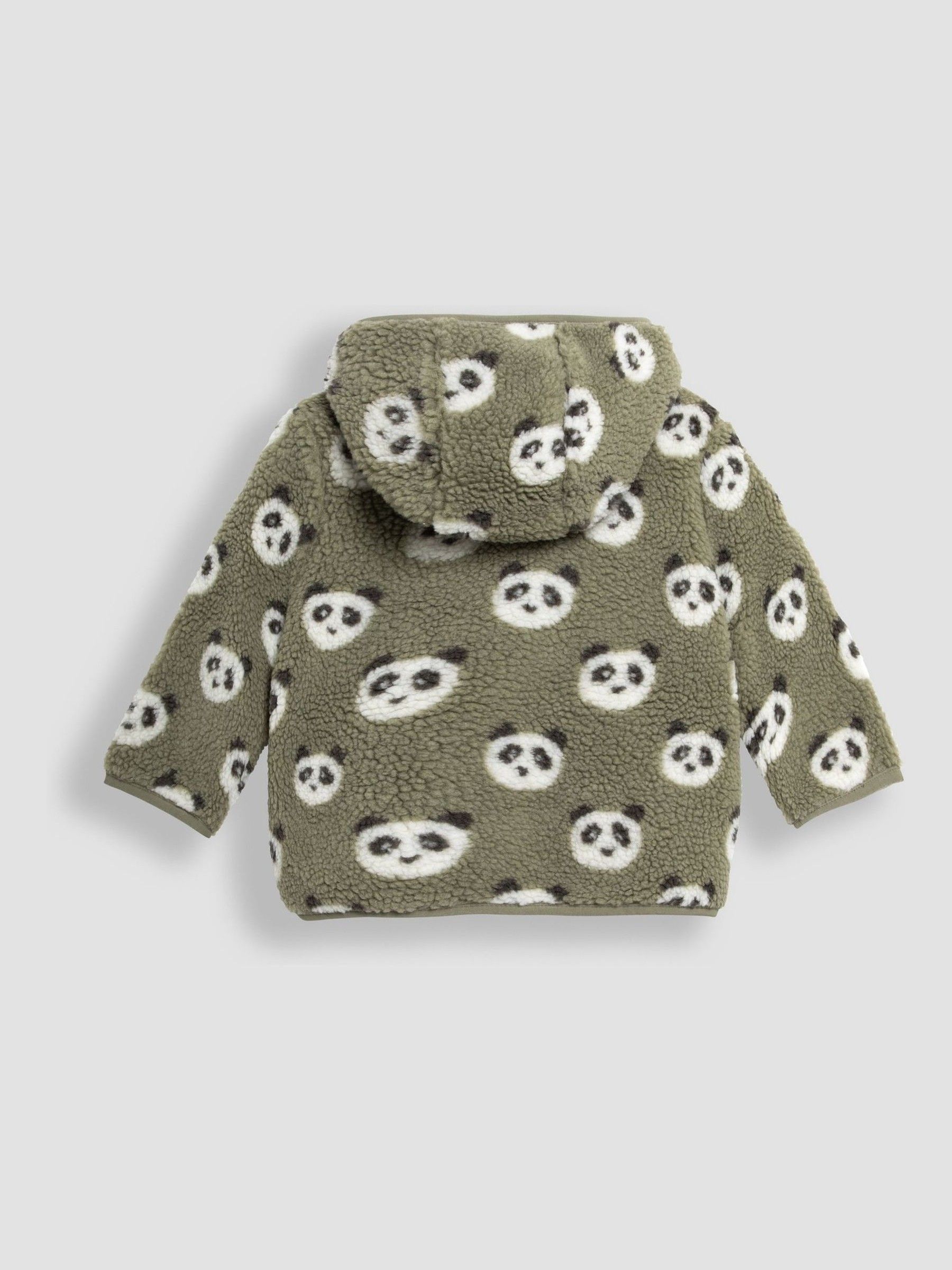 Khaki Green Panda Hooded Teddy Fleece Jacket | JoJo Maman Bébé