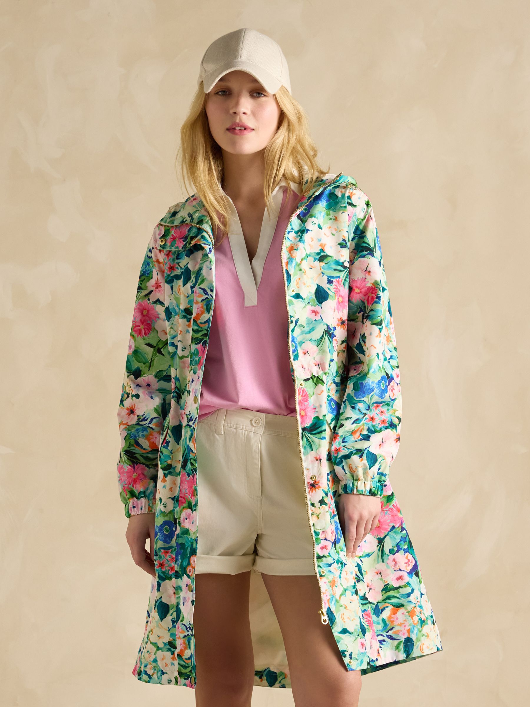Holkham Floral Waterproof Packable Raincoat With Hood | Joules