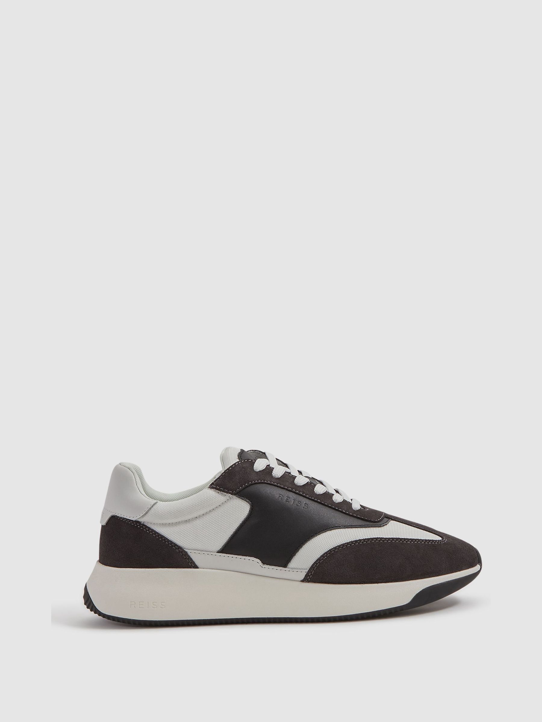 Reiss Leather Suede Running Trainers in Charcoal - REISS