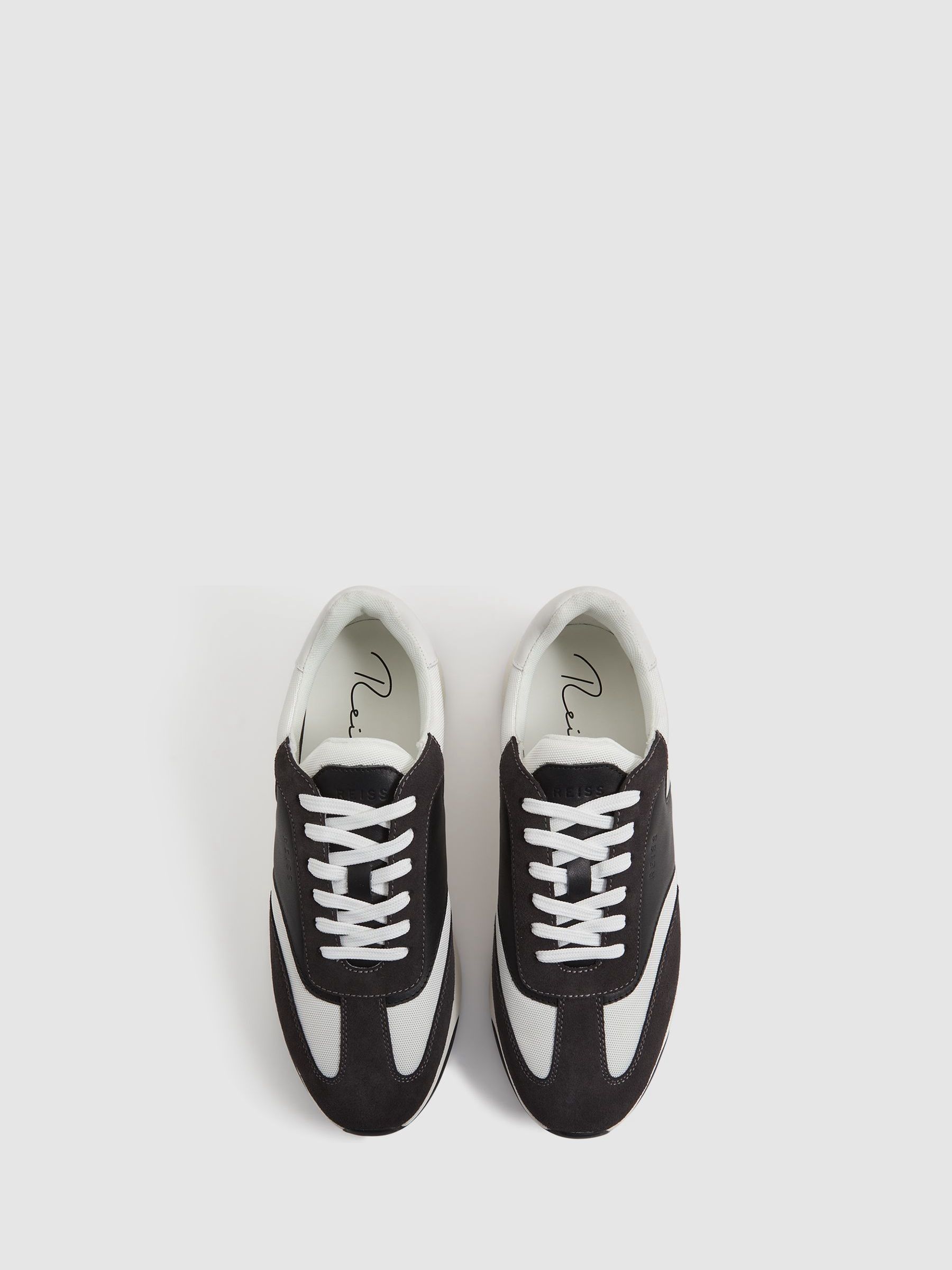 Reiss Leather Suede Running Trainers in Charcoal - REISS