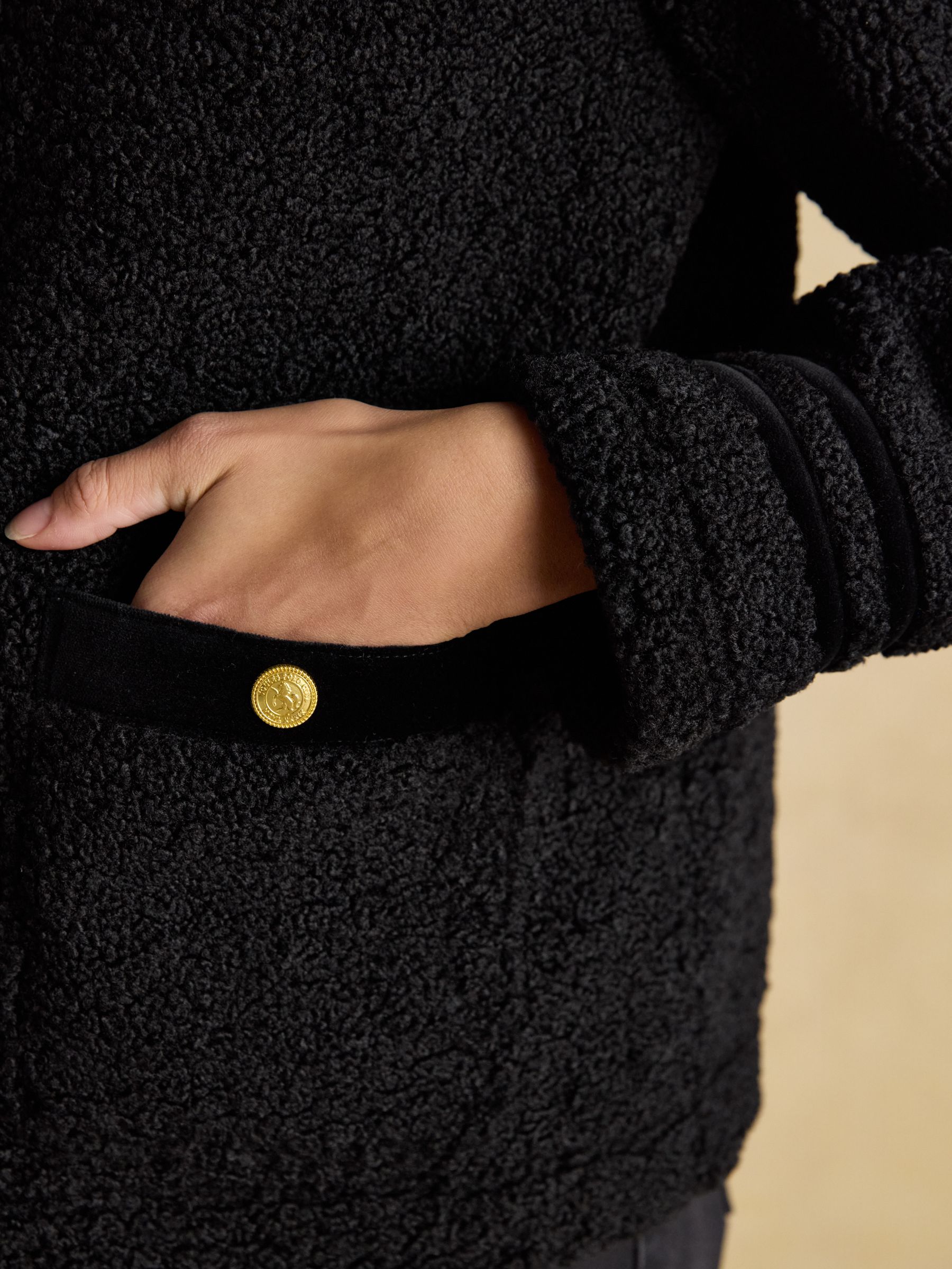 Fleur Black Fleece Jacket | Joules