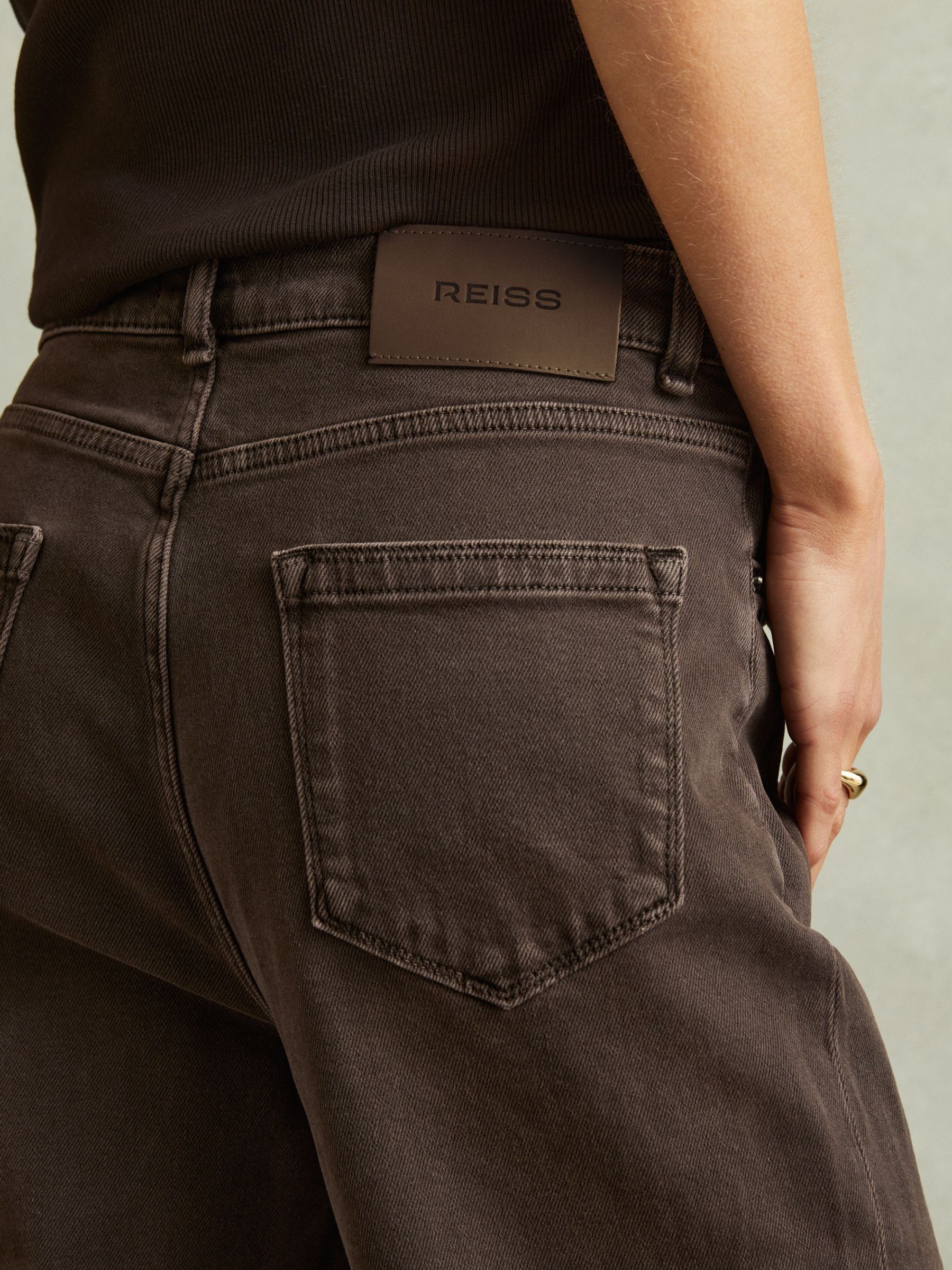 Reiss Relaxed Garment Dyed Wide Leg Jeans in Chocolate - REISS