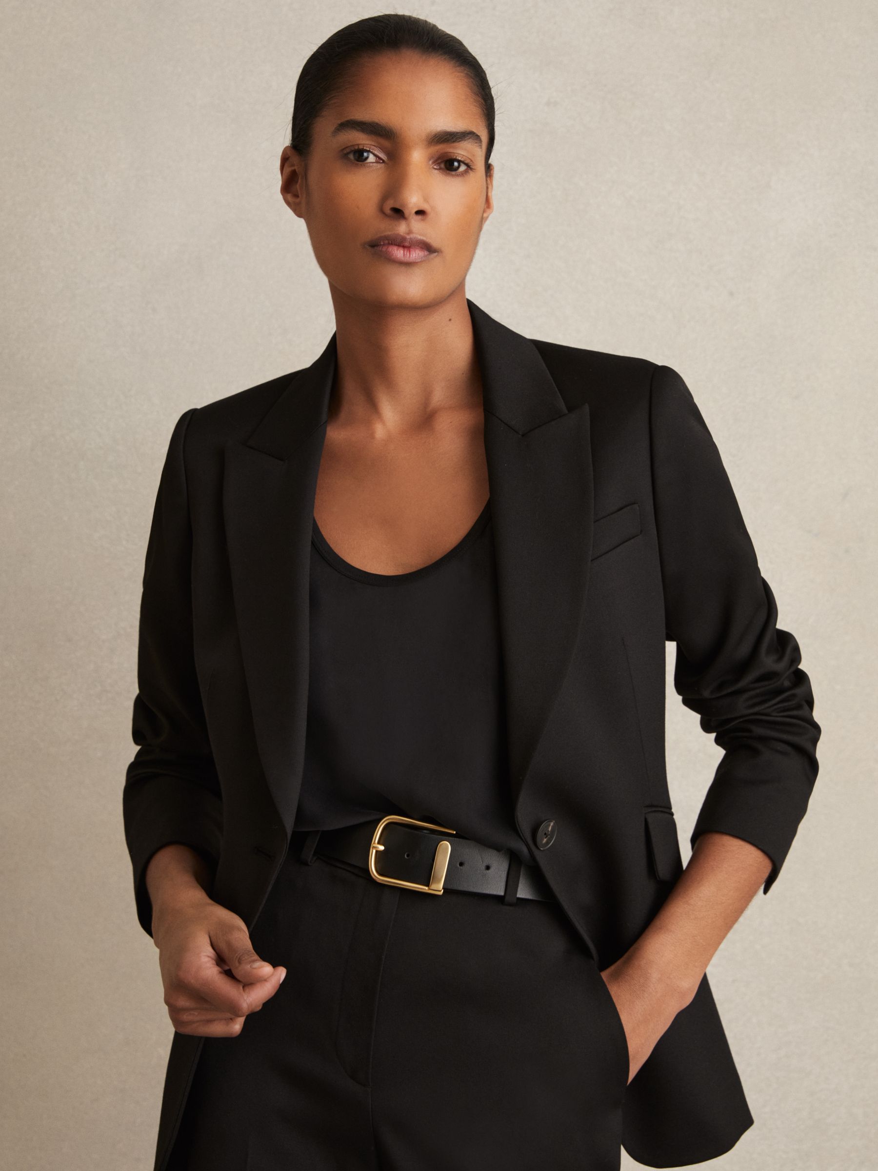 Reiss Leather Half Keeper Belt in Black - REISS