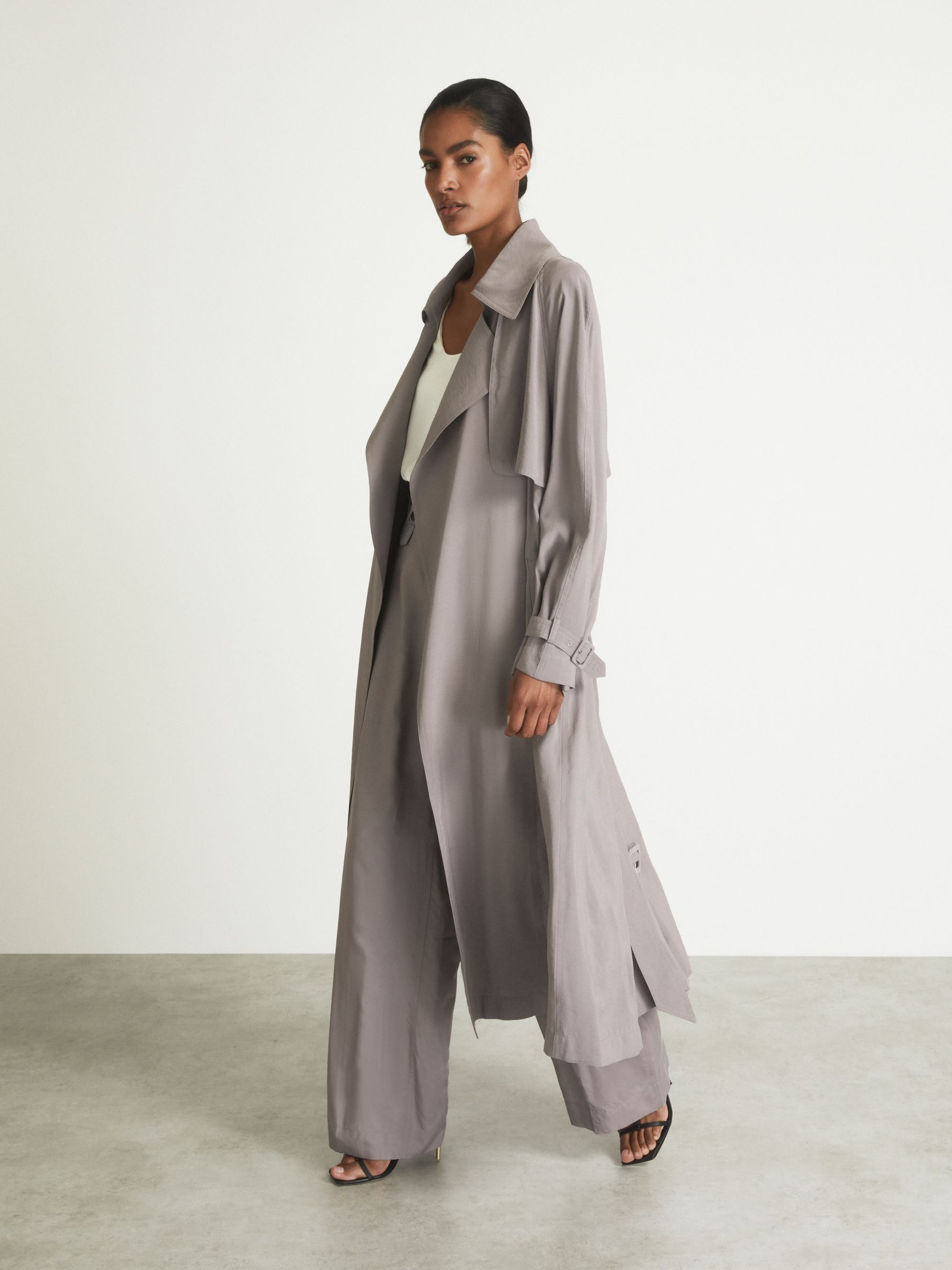 Reiss Atelier Belted Trench Coat in Grey | REISS