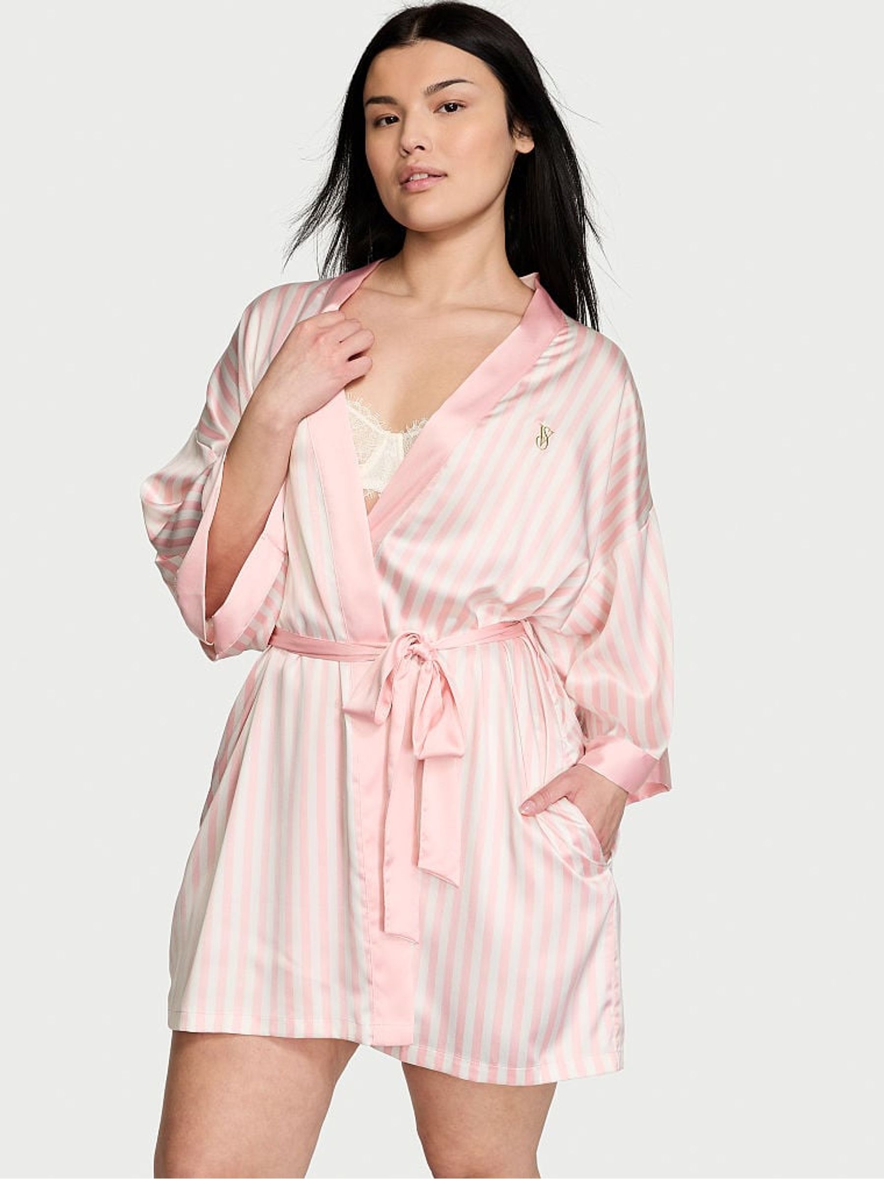 Pink Iconic Stripe Satin Robe | Victoria's Secret UK
