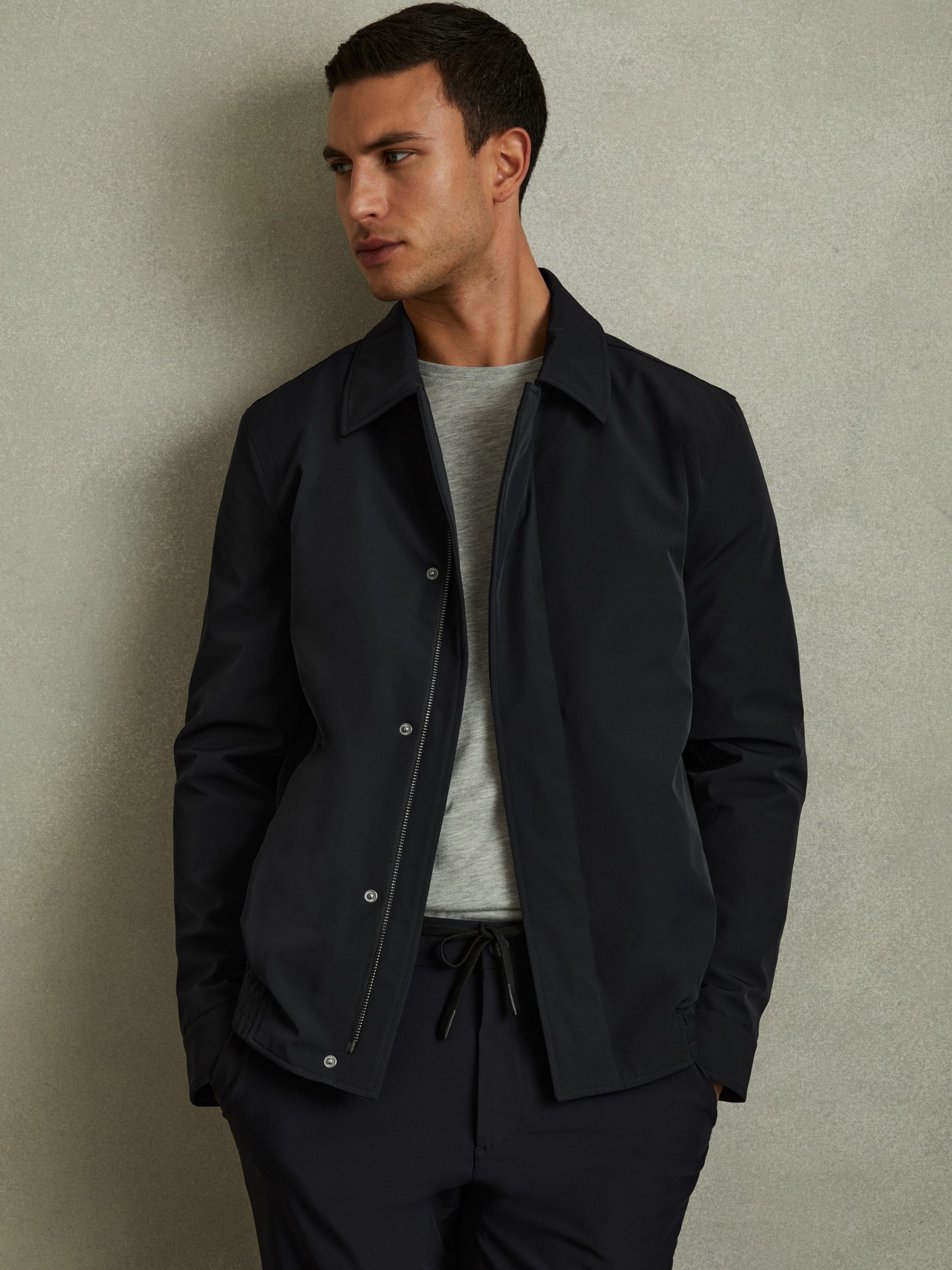 Reiss Elasticated Hem Harrington Jacket in Navy - REISS